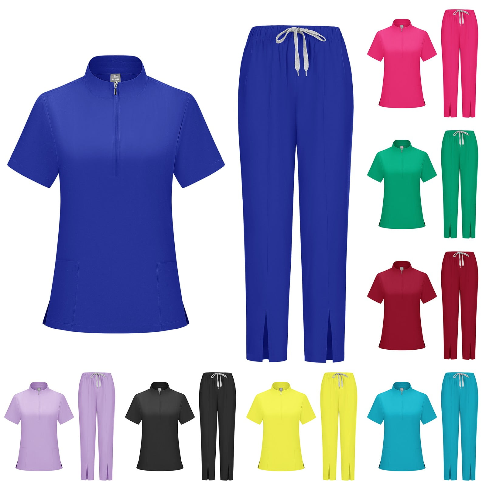 Fabrcox Woman Scrubs Set Classic V-Neck Top & Jogger Pants Nurse ...