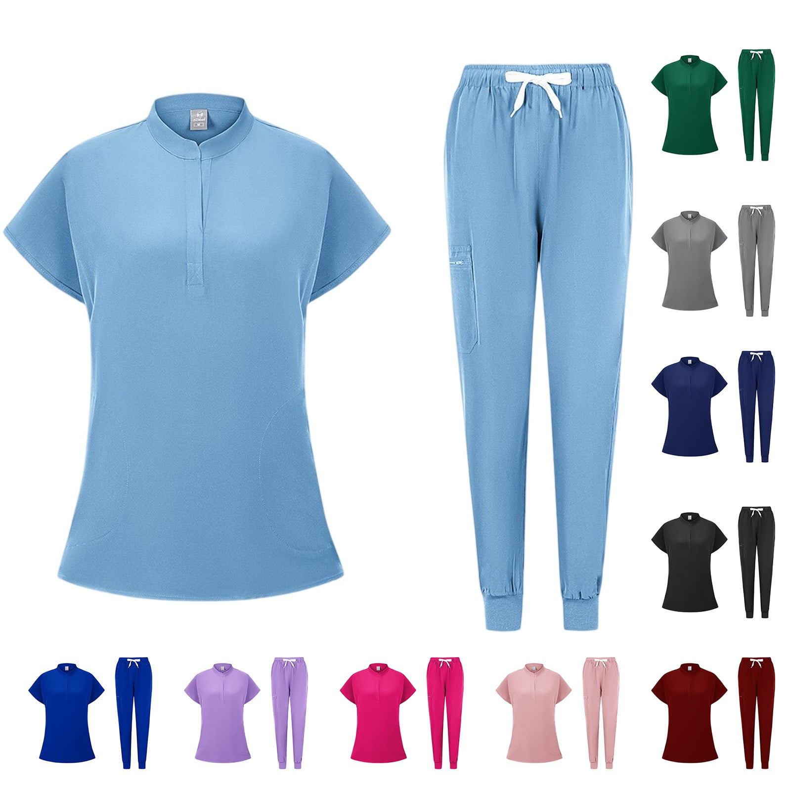 Fabrcox Women Scrub Sets Classic V-Neck Top & Jogger Pants Scrub Suit ...