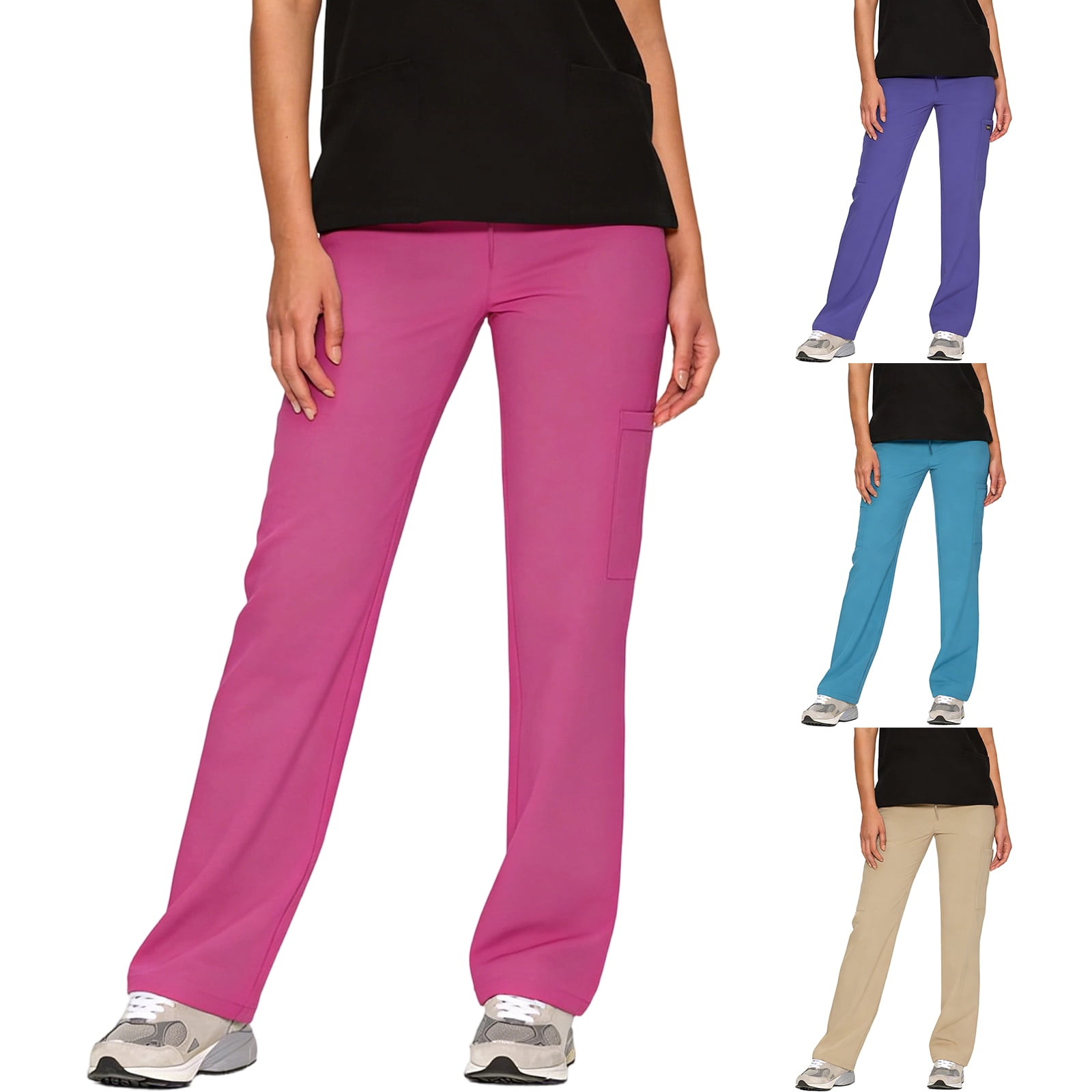 Fabrcox Women's Flare Leg Scrub Pants - Stretch Trousers with Cargo ...