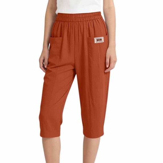 Fabrcox Women's Linen Pants Elastic Waist Straight Leg Capri Pants ...