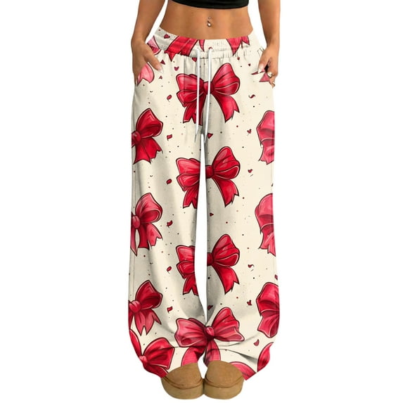 Fabrcox Womens Pants Wide Leg Bow Graphic Baggy Lounging Pants for ...