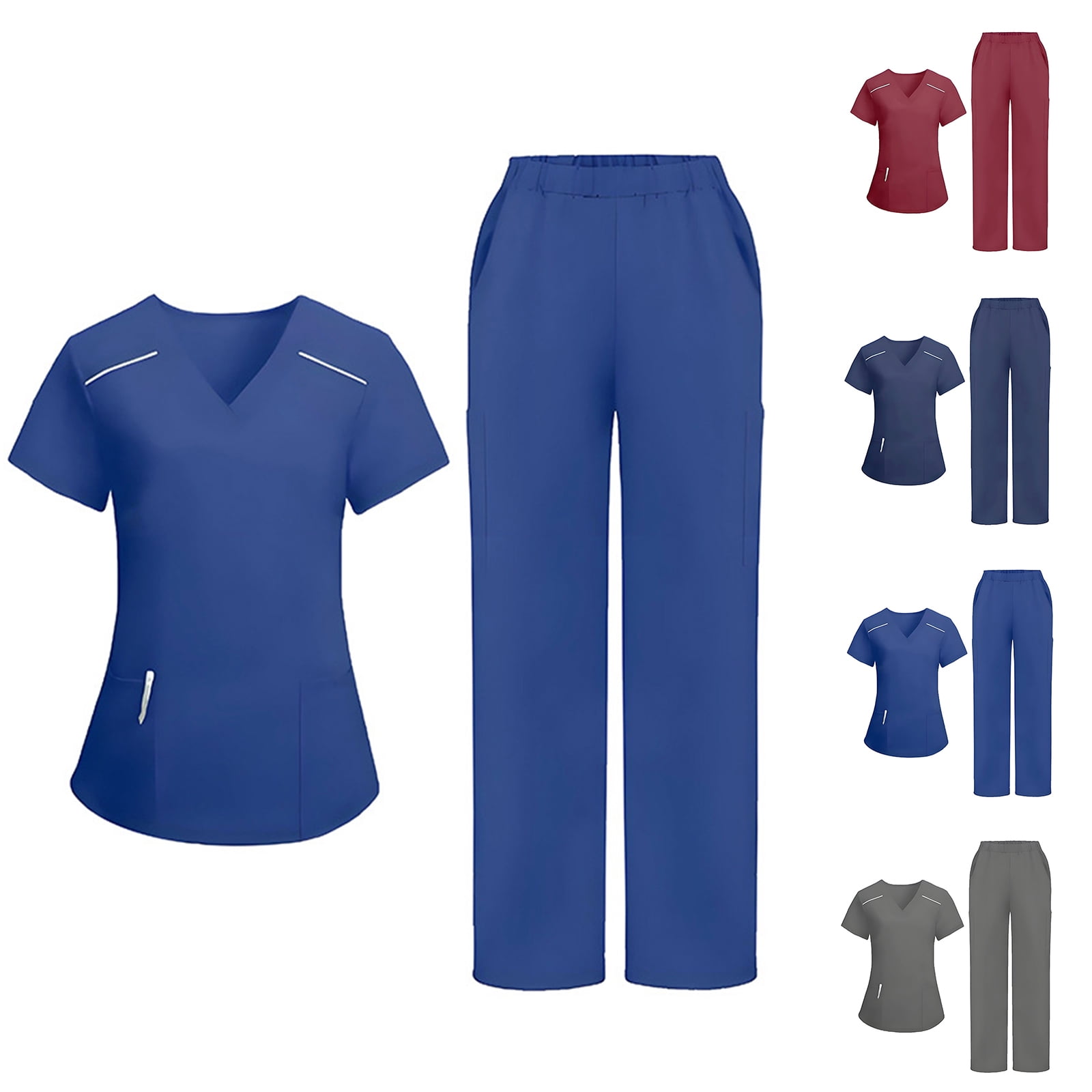 Fabrcox Womens Scrubs Set Nurse Uniform Jogger Suit Stretch Top & Pants ...
