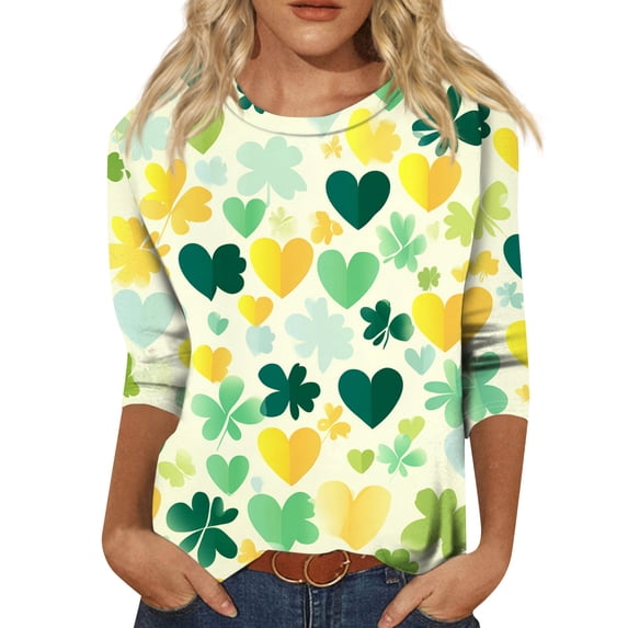 Fabrcox Womens St Patrick Day Shirts Crew Neck Clover Print Fitted ...