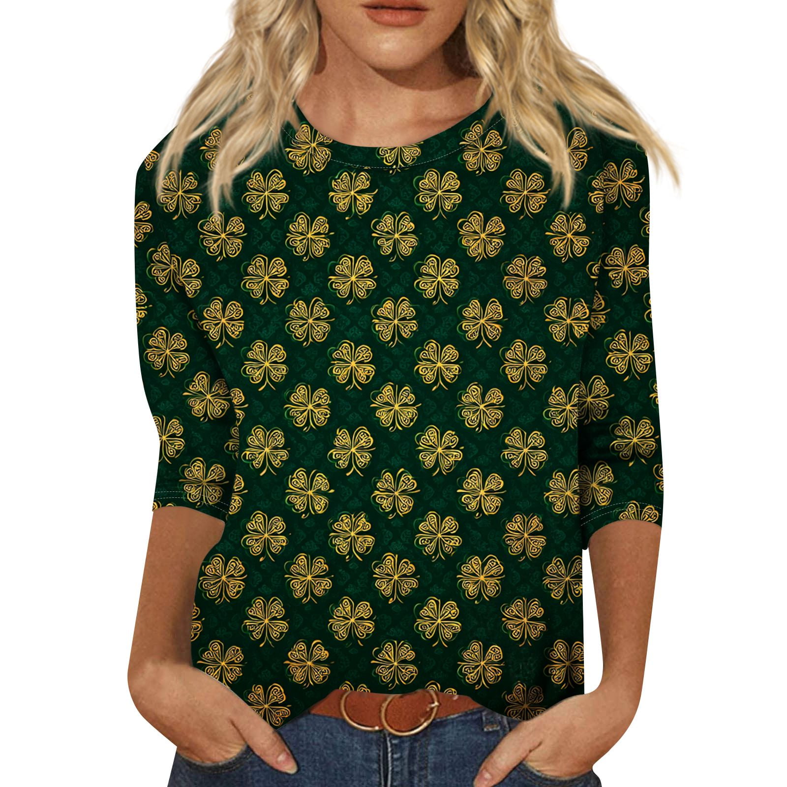 Fabrcox Womens St Patrick Day Shirts O Neck Four-Leaf Clover Print ...