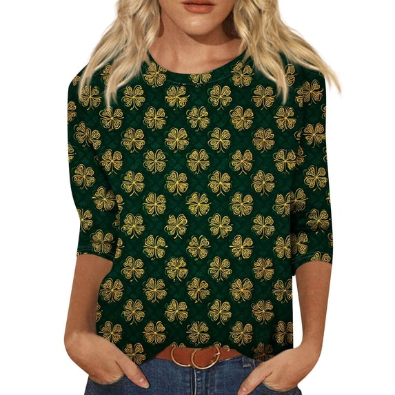 Fabrcox Womens St Patrick Day Shirts O Neck Four-Leaf Clover Print ...
