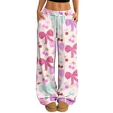 Fabrcox Womens Wide Leg Pants Bow Print Baggy Womans Lounge Pants Loose ...