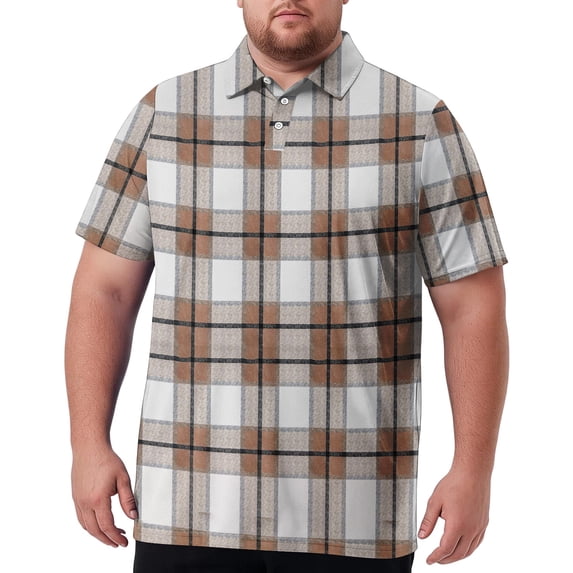 Fabrcox XL-8XL Plaid Mens Short Sleeve Polo Shirts Collared V Neck ...