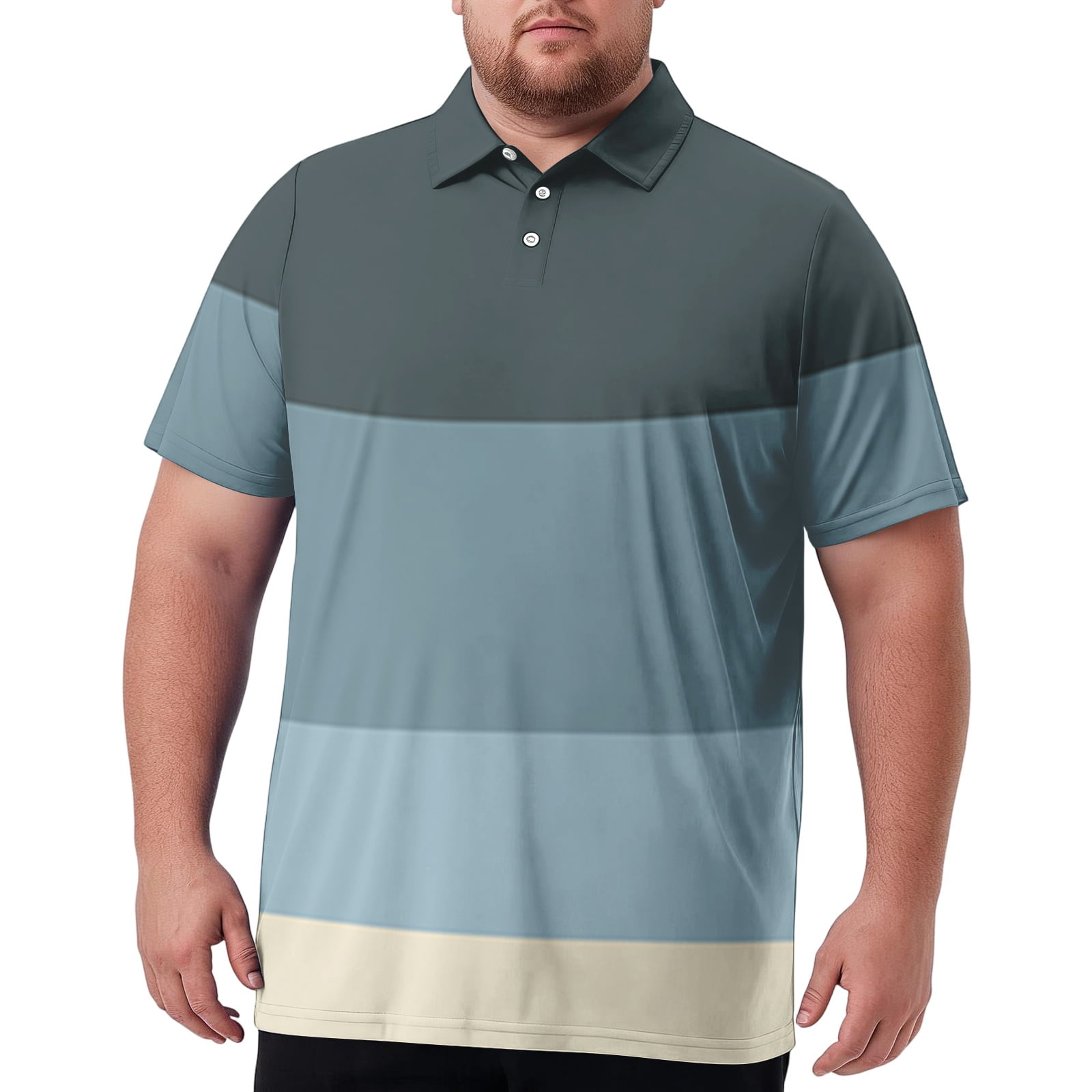 Fabrcox XL-8XL Striped Mens Polo Shirts Short Sleeve Collared V Neck ...