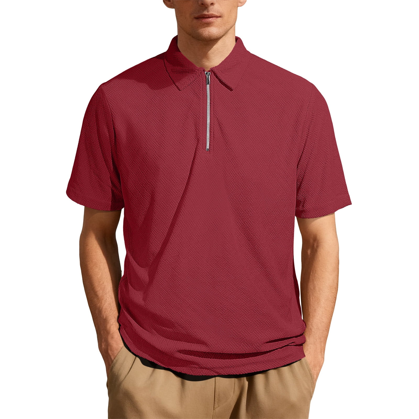 Fabrcox Zip Up Polo Shirt Men Lapel V Neck Men's Short Sleeve Shirts ...