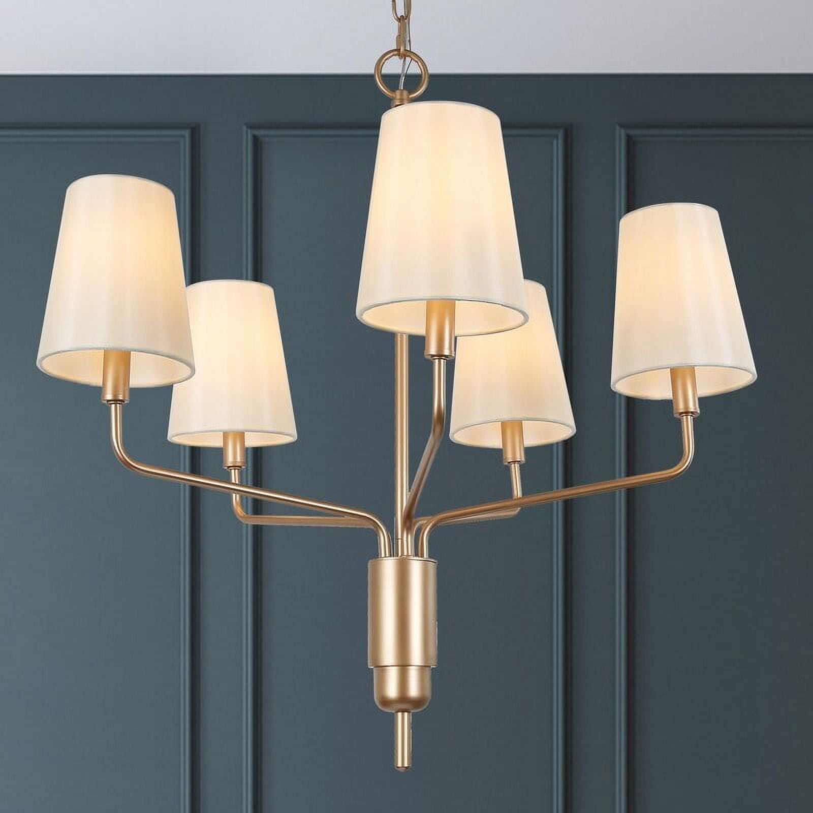 Fabrey Mid-century Modern Glam 5-light Gold Chandelier Fabric Shade ...