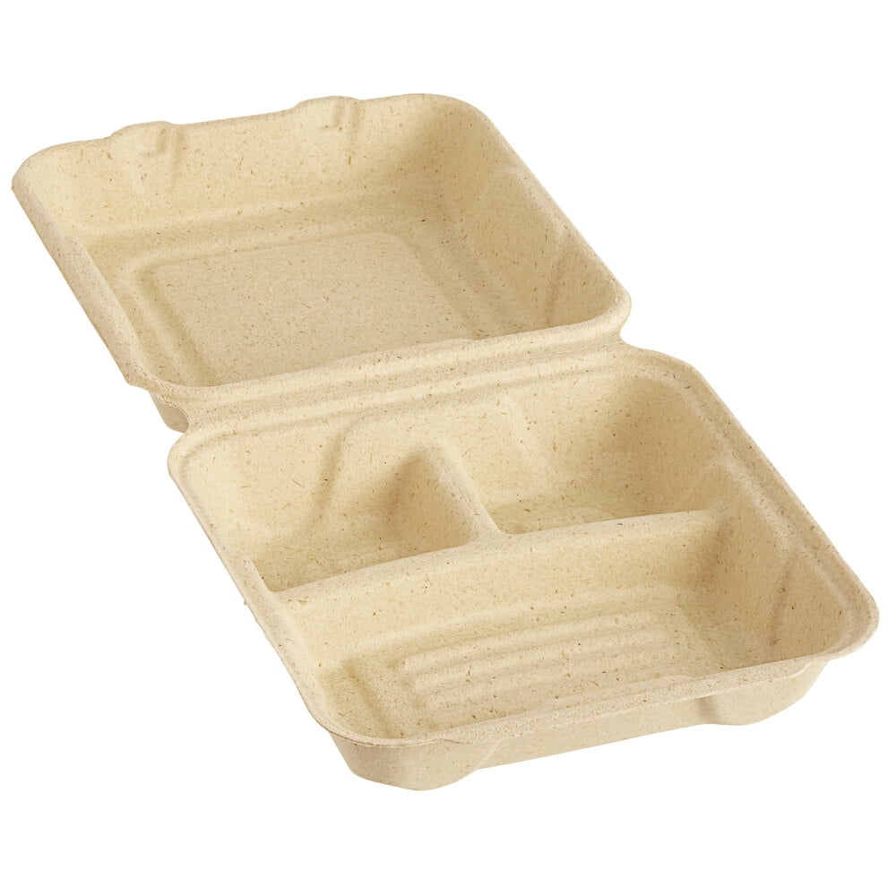 Fabri-Kal Three Compartment Fiber Compostable Container, 9" x 9" x 3 ...