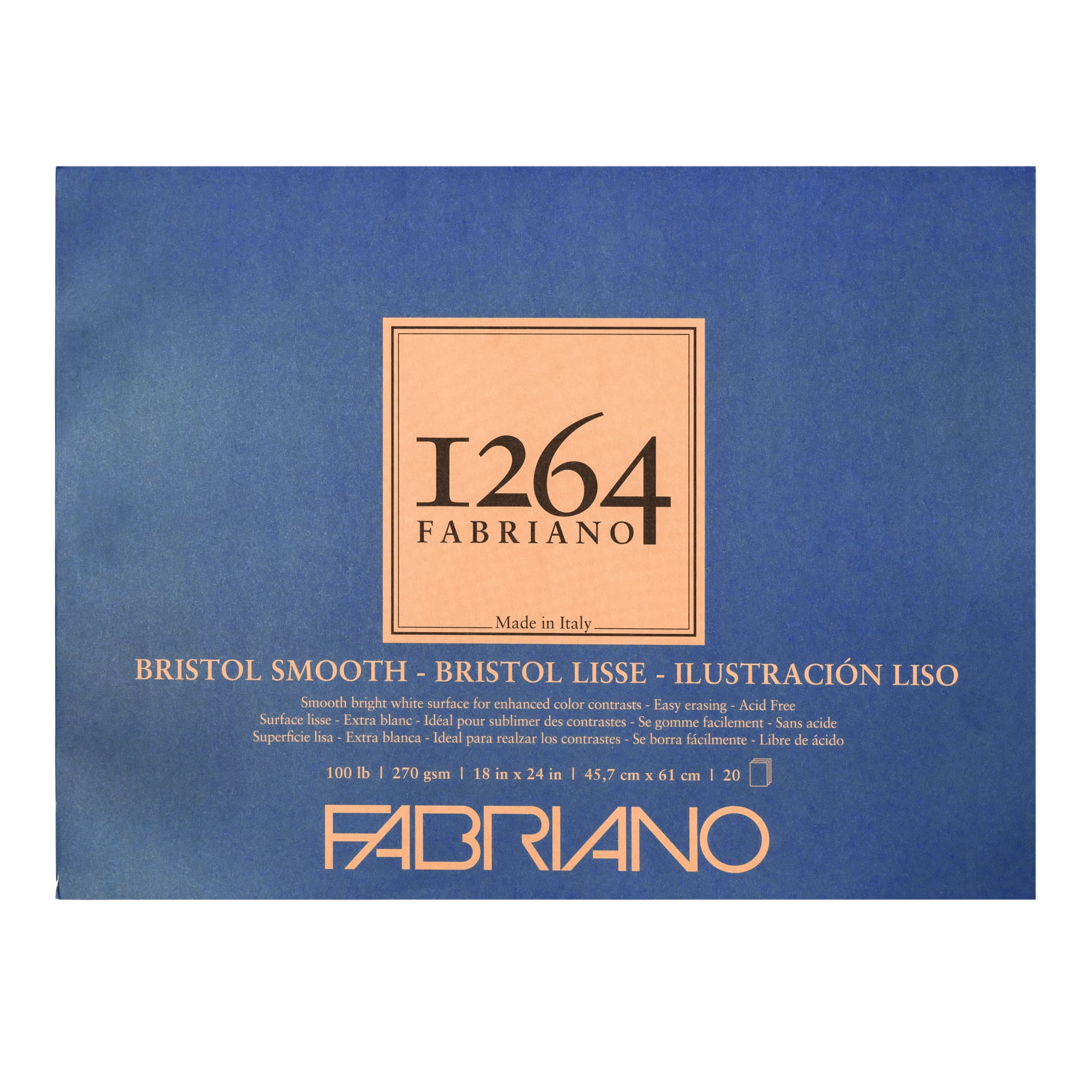 Fabriano 1264 Bristol Pad, Smooth, 18 inx24 in, 100 lb, 20 Sheets, 100% ...