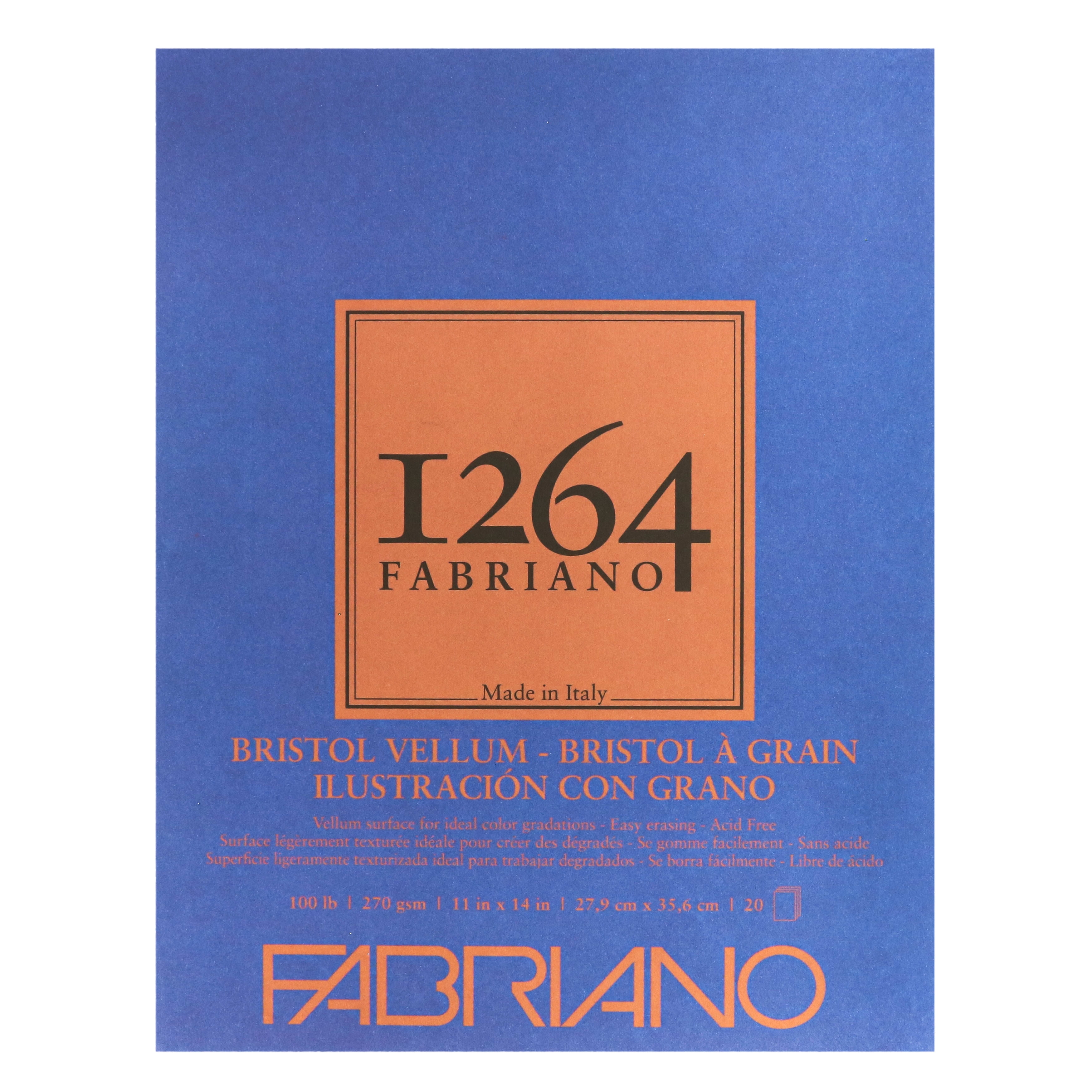 Fabriano 1264 Bristol Pad, Vellum, 11"x14", 100 lb, 20 Sheets, 100% ...