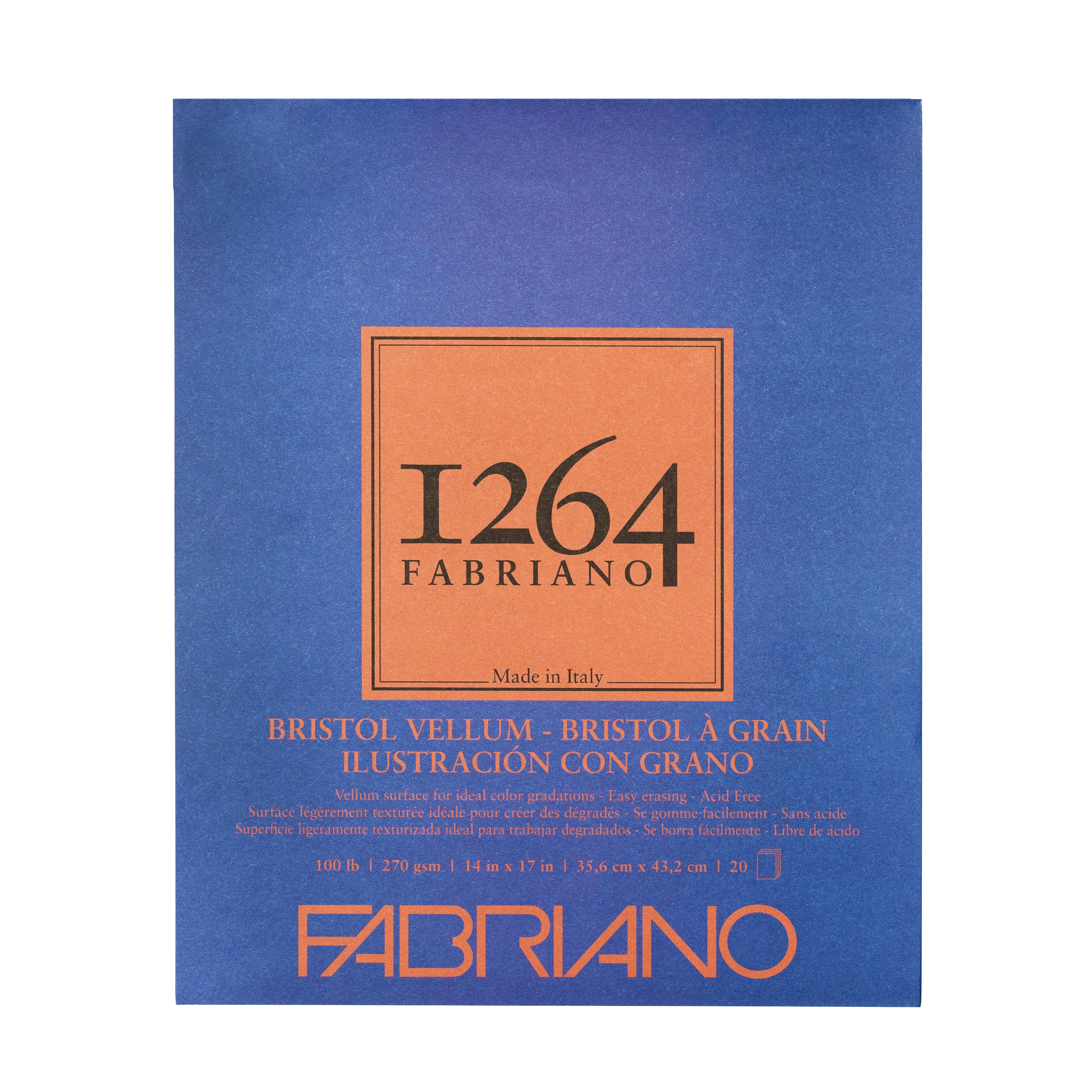 Fabriano 1264 Bristol Pad, Vellum, 14"x17", 100 lb, 20 Sheets, 100% ...