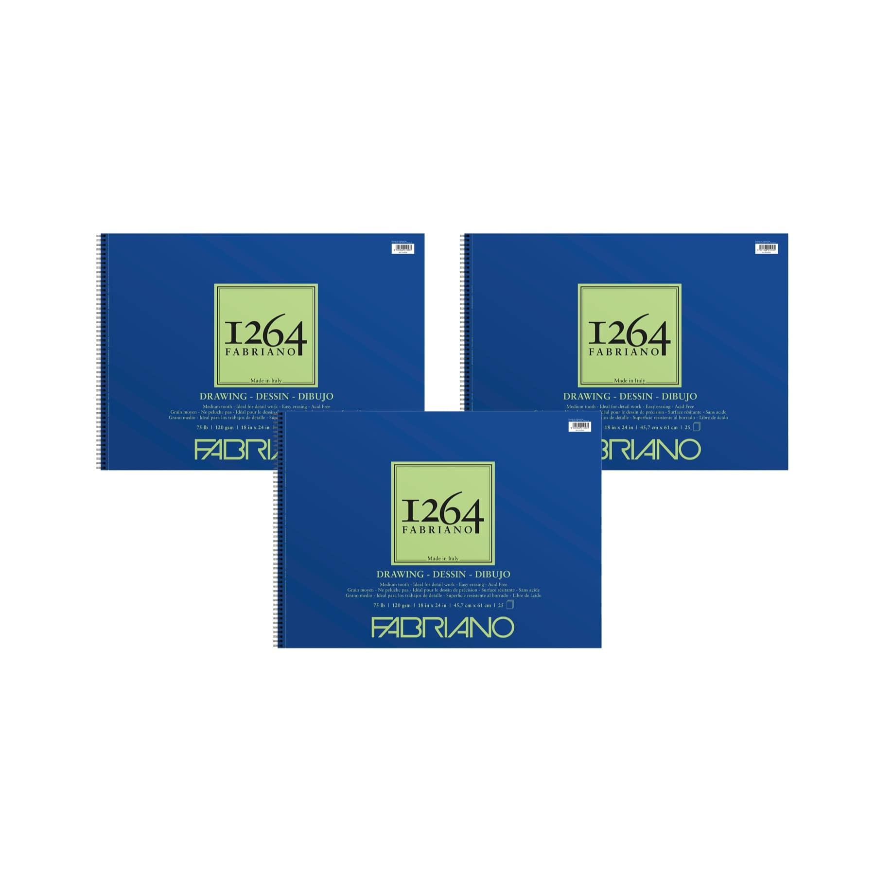 Fabriano 1264 Drawing Pad, 18 inx24 in, 75 lb, 25 Sheets, 100% Alpha ...