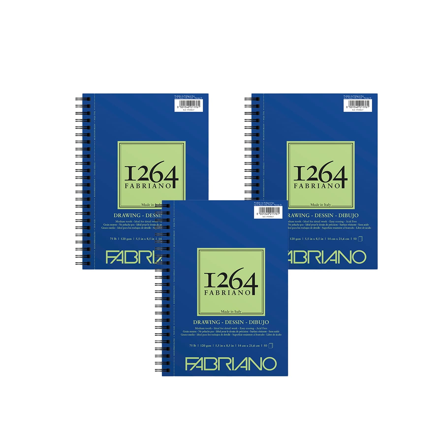 Fabriano 1264 Drawing Pad, 5.5 inx8.5 in, 75 lb, 50 Sheets, 100% Alpha ...