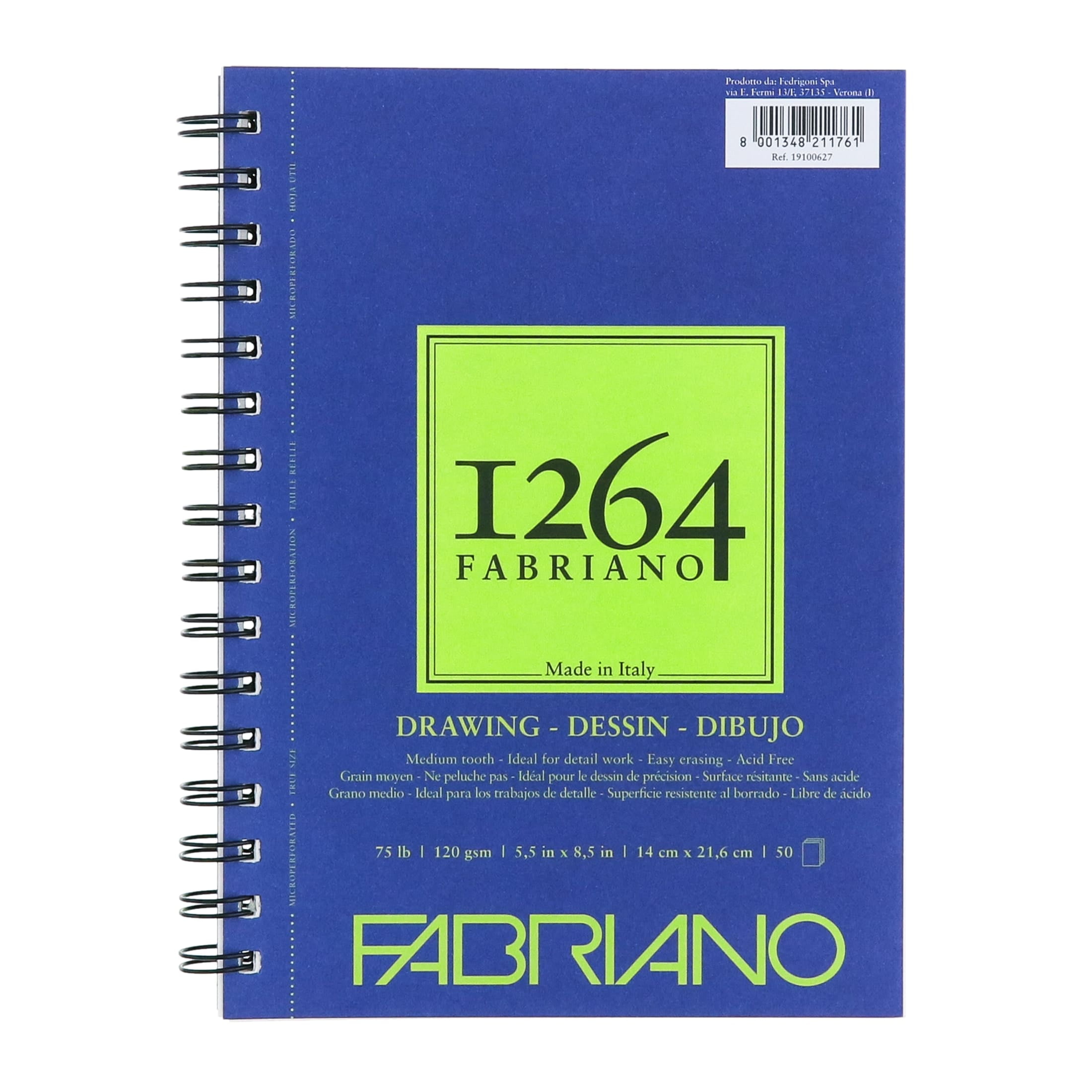 Fabriano 1264 Drawing Pad, 5.5 inx8.5 in, 75 lb, 50 Sheets, 100% Alpha ...