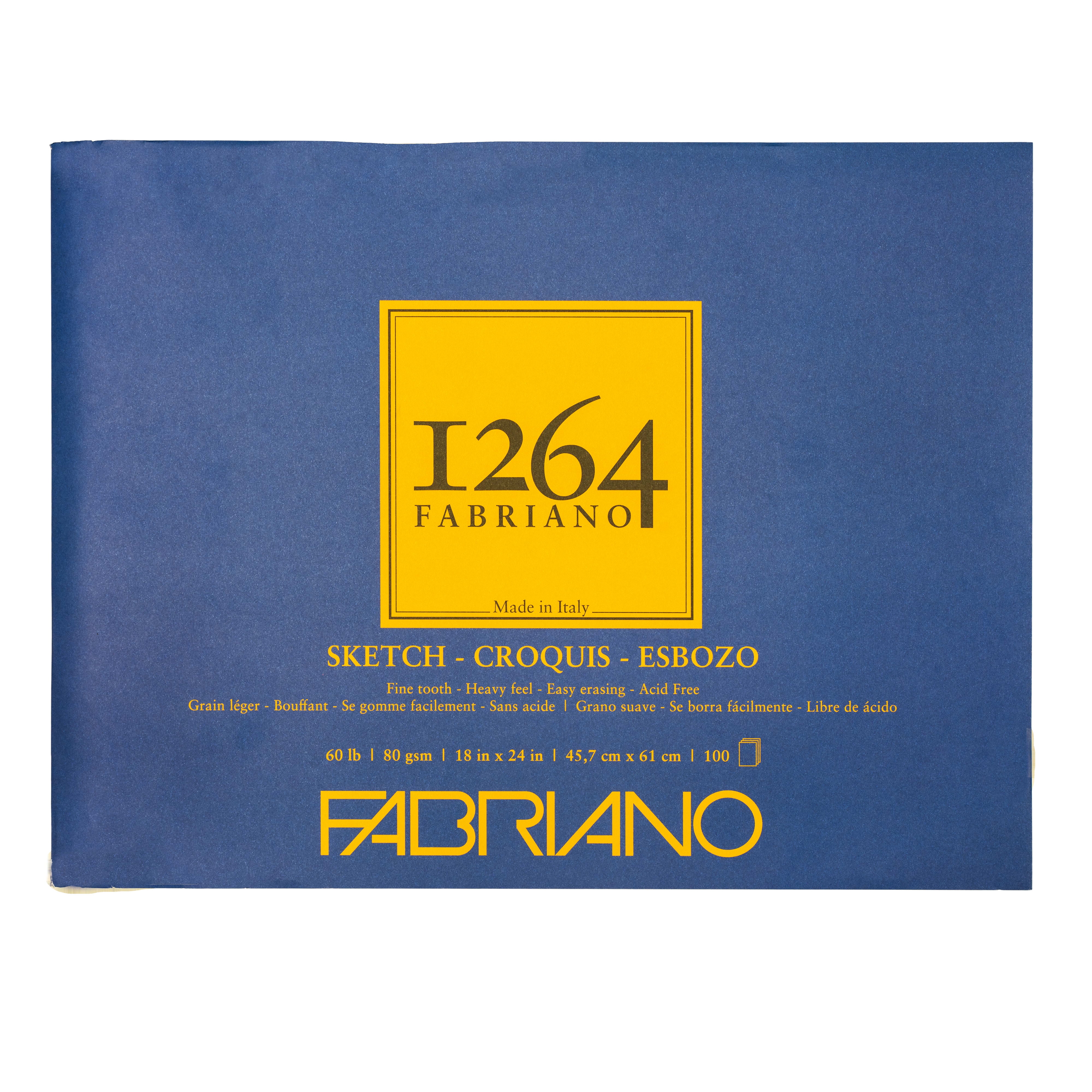 Fabriano 1264 Sketch Pad, Glue Bound, 18”x24”, 60 lb, 100 Sheets, 100% Alpha-Cellulose ...