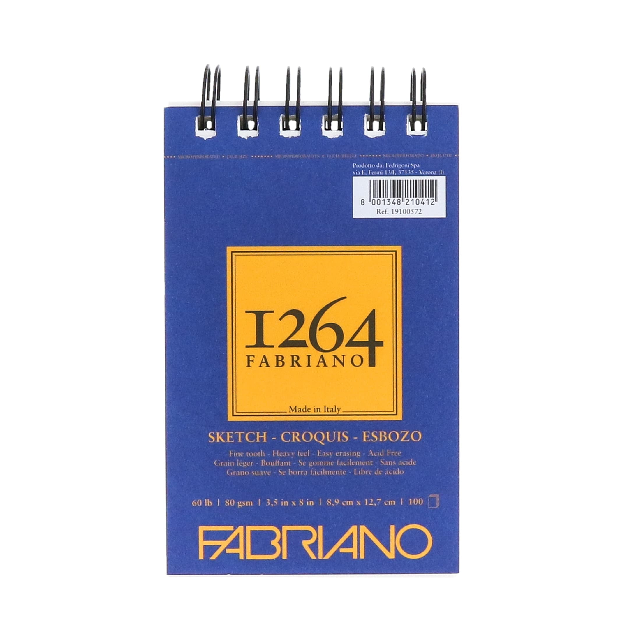 Fabriano 1264 Sketch Pad, Spiral Bound, 3.5”x5”, 60 lb, 100 Sheets, 100 ...