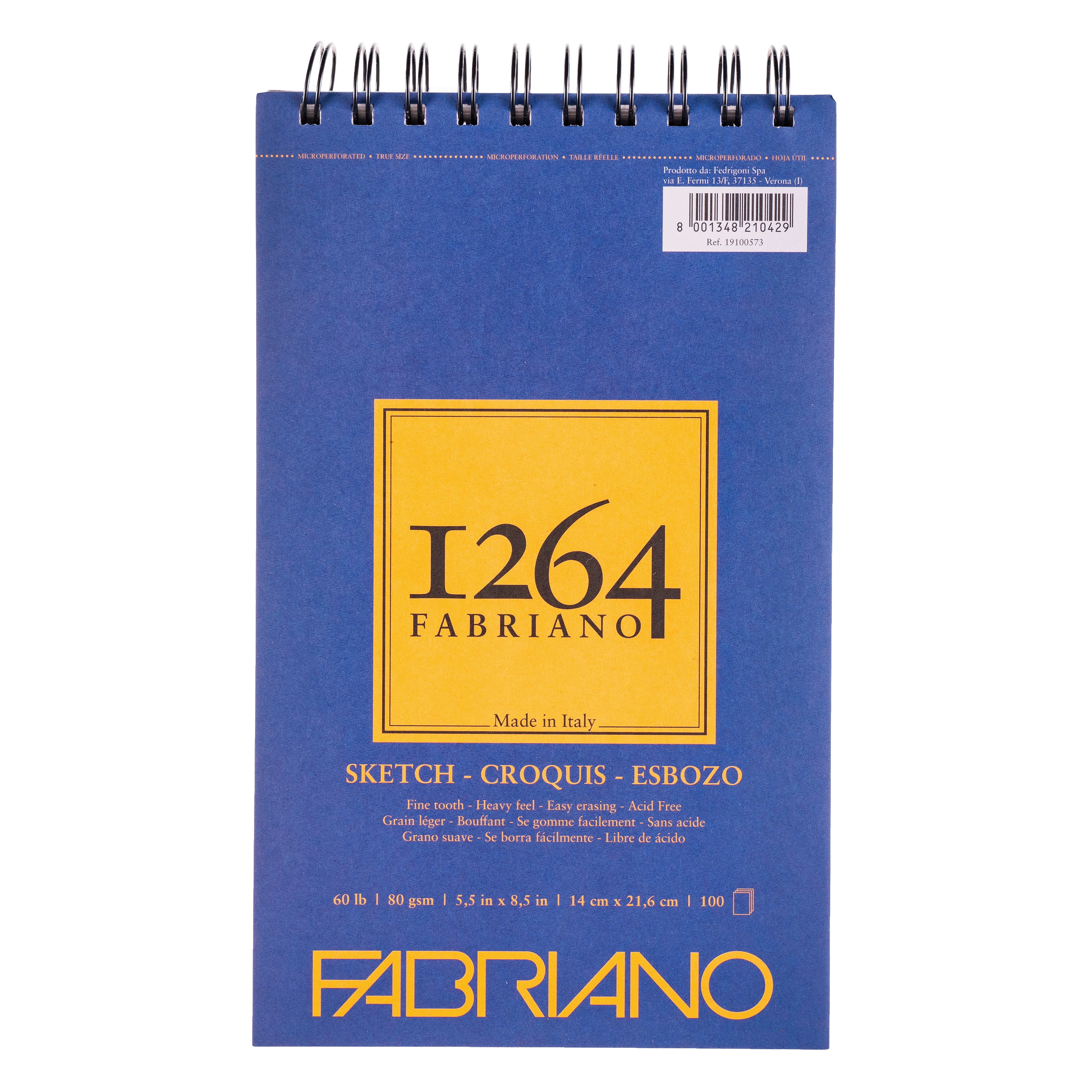 Fabriano 1264 Sketch Pad, Spiral Bound, 5.5"x8.5”, 60 lb, 100 Sheets ...