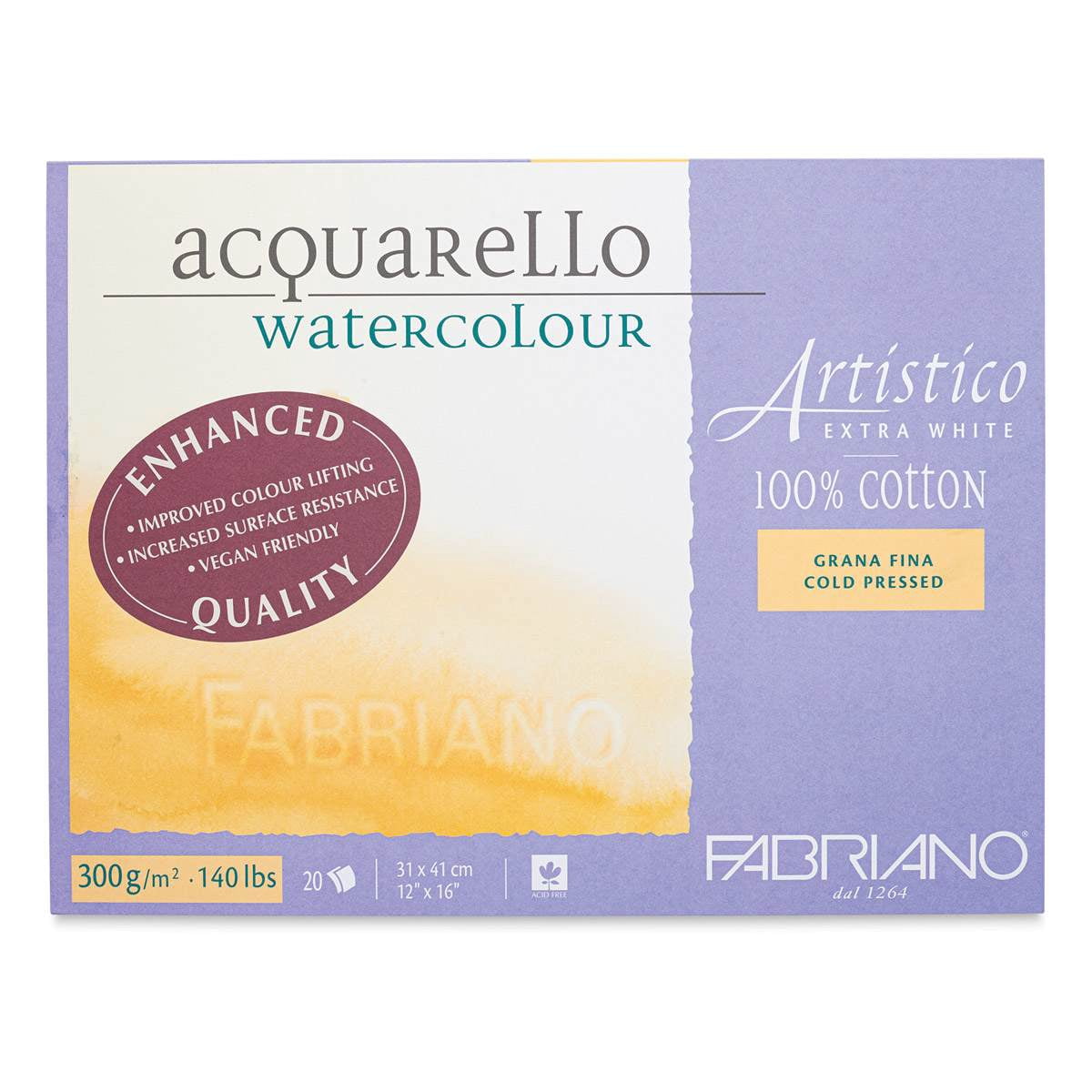 Fabriano Artistico Extra White Watercolor Block, 140 lb./300 gsm, Cold ...