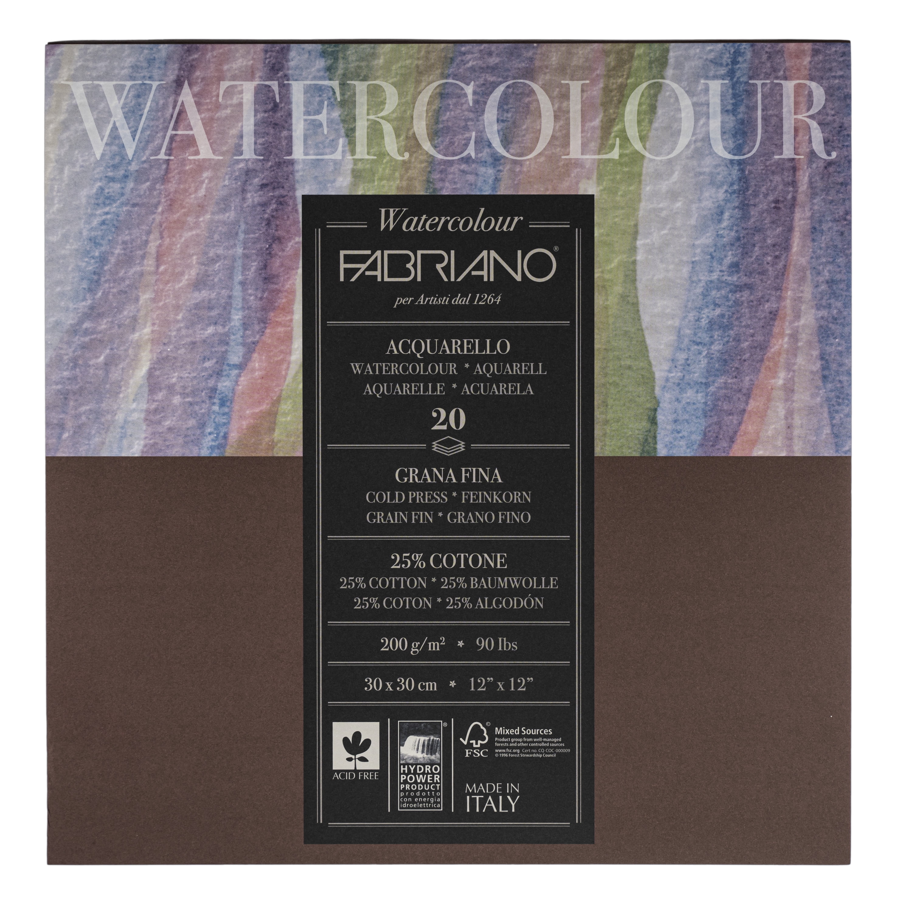 Fabriano Studio Watercolor Block, Cold Press, 90 lb./200 gsm, 11.8" x ...