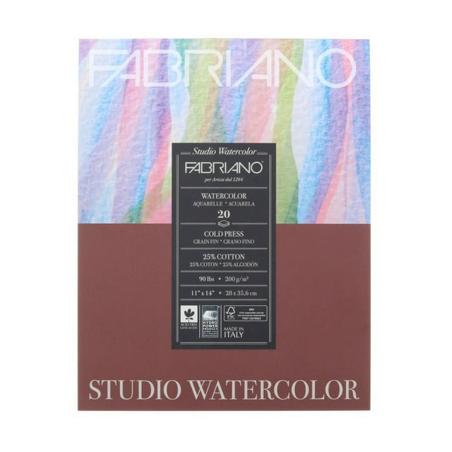 Fabriano Studio Watercolor Pad, Cold-Press, 11in x 14in, 90 lb., 20 ...