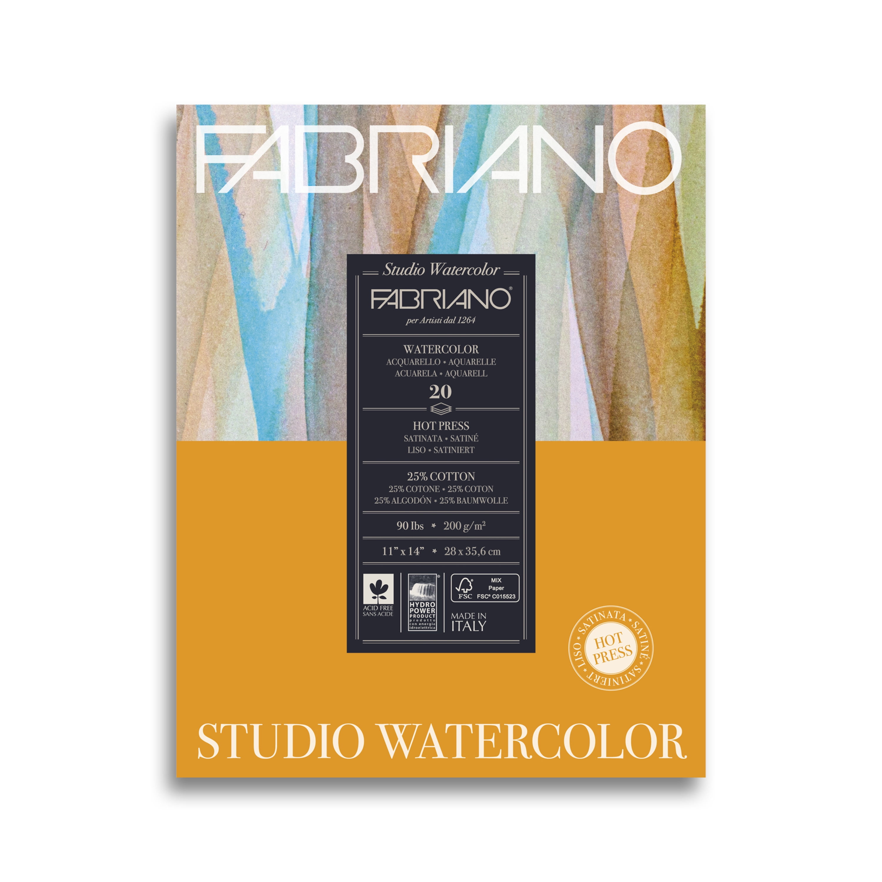Fabriano Studio Watercolor Pad, Hot-Press, 11in x 14in, 90 lb., 20 ...