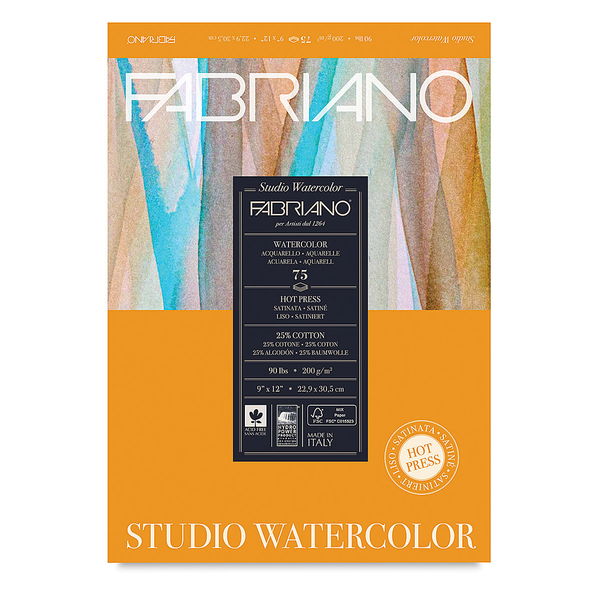 Fabriano Studio Watercolor Pad - Hot-Press - 9" x 12" - 90 lb., 75 Shts ...