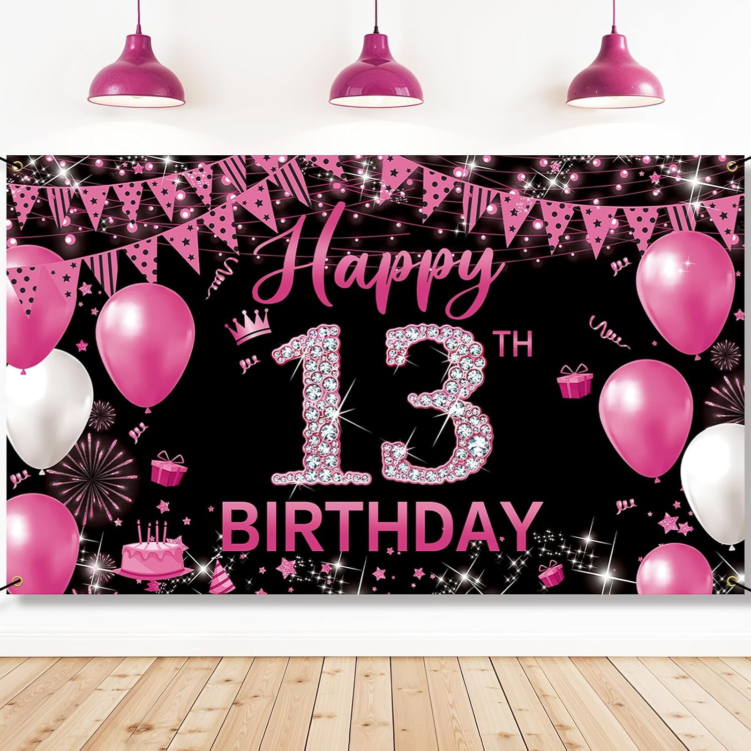 Fabric 13th Birthday Banner Backdrop, Happy 13th Birthday Decoration ...