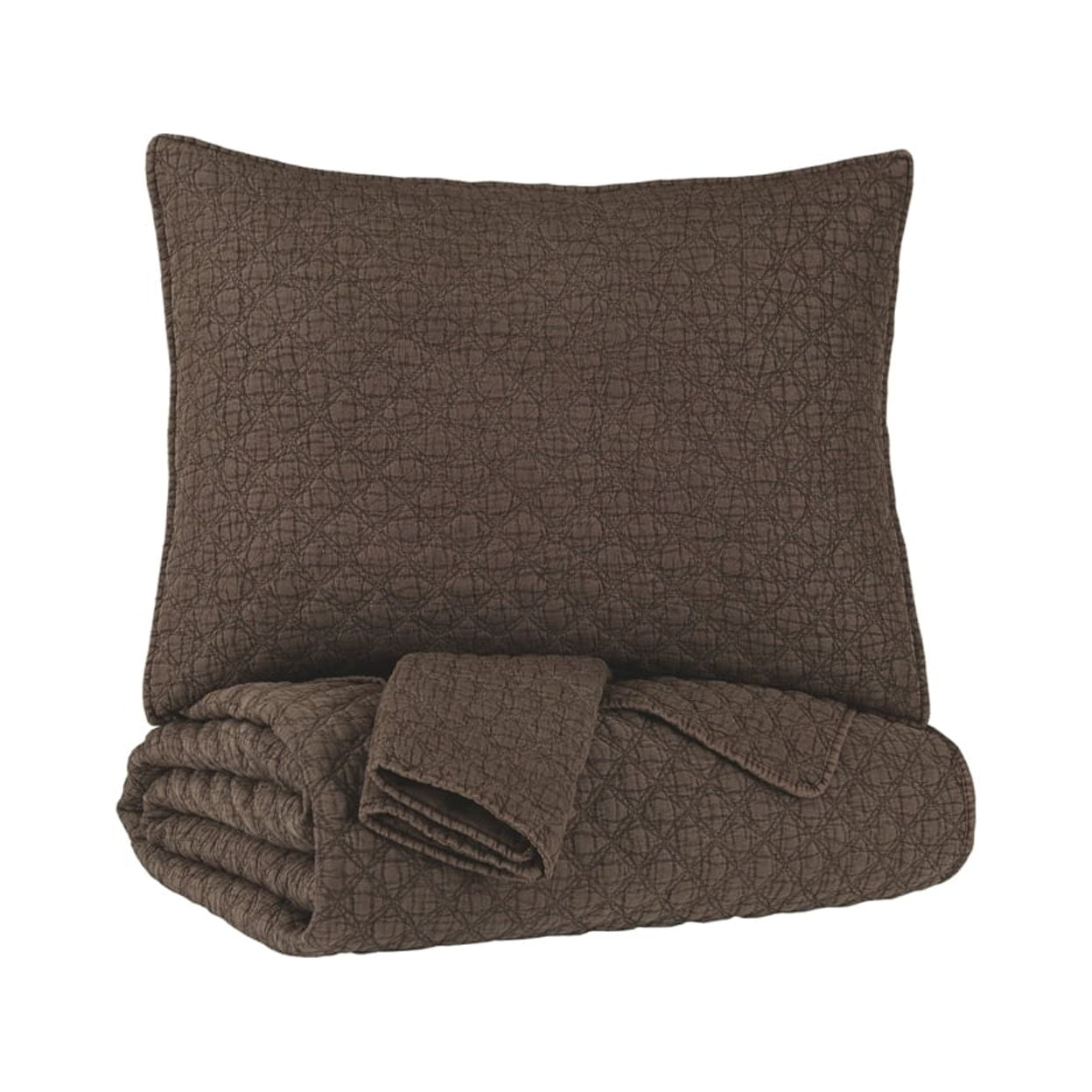Fabric 3 Piece King Coverlet Set with Diamond Pattern, Brown- Saltoro ...