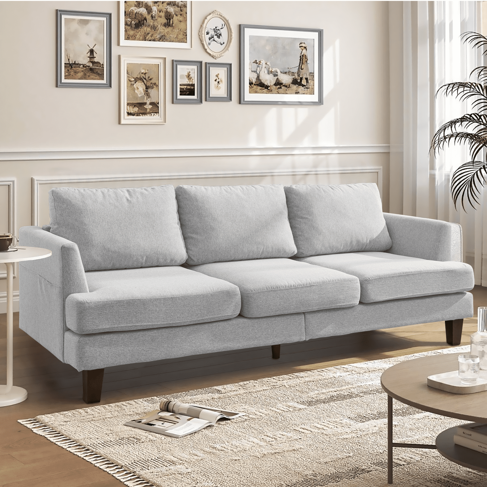 Fabric 3 Seater Couch with 2 USB, Comfortable Sectional Couches and ...