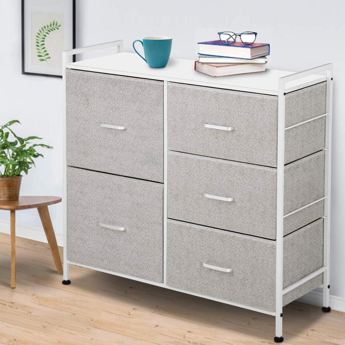 Fabric 5 Drawer Dresser for Bedroom with Storage Cubby Dresser Drawer ...