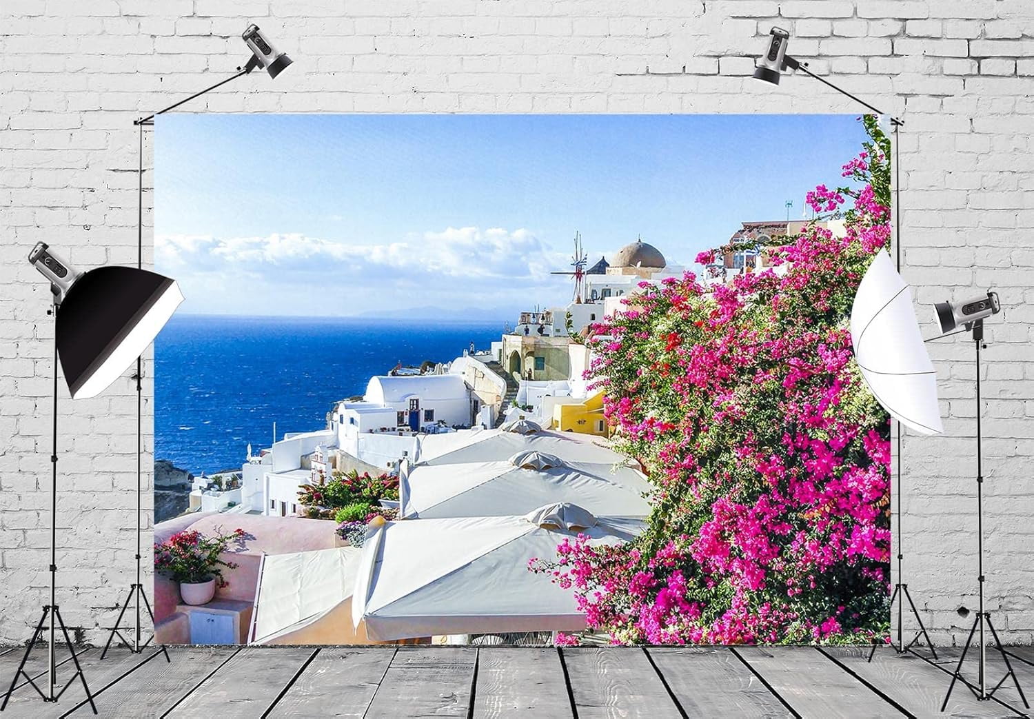 Fabric 5X4Ft Greek Santorini Backdrop Mediterranean Greece Island Greek ...