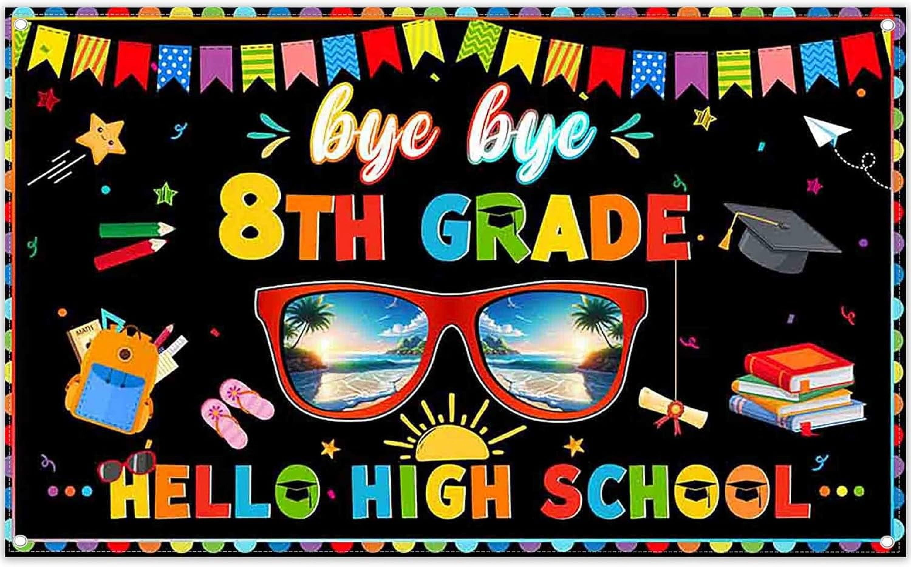 Fabric 8th Grade Graduation Backdrop Hello High School Sunglasses ...