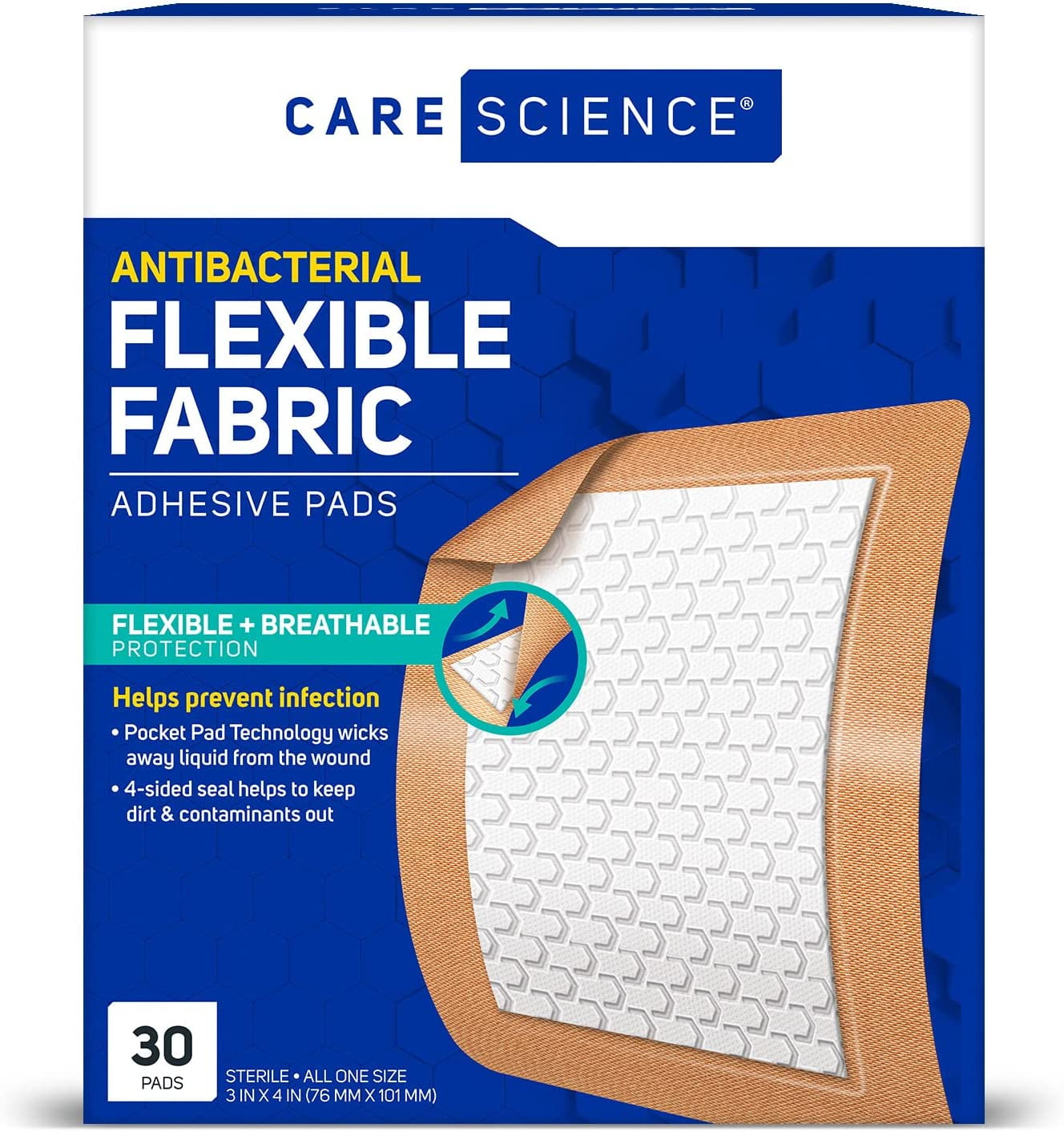 Fabric Adhesive Pad Bandages - 3x4 Inches Extra Large - Non-Stick Strip ...