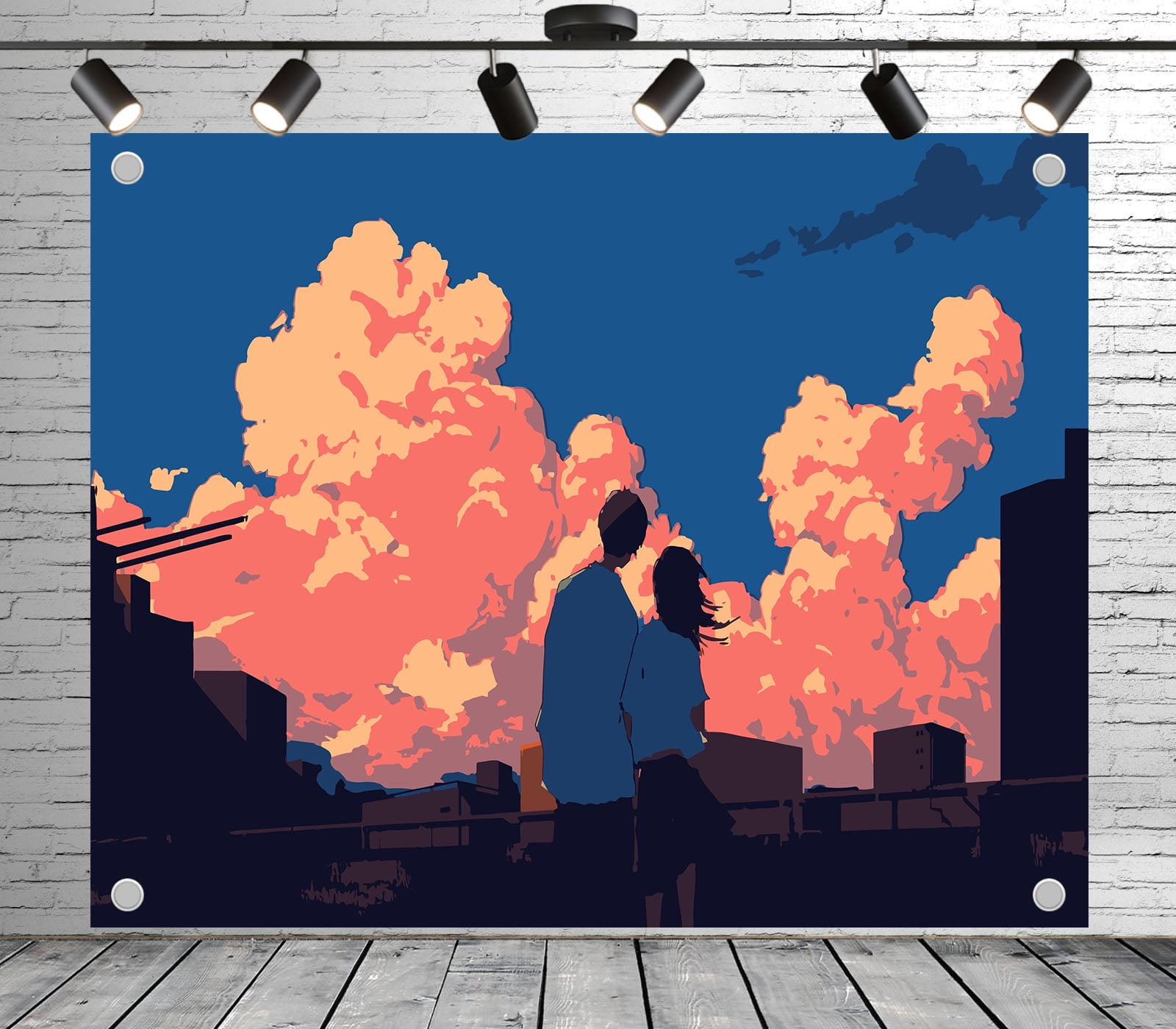 Fabric Anime Style Rooftop Sunset & Couple Backdrop（Suitable for Home ...