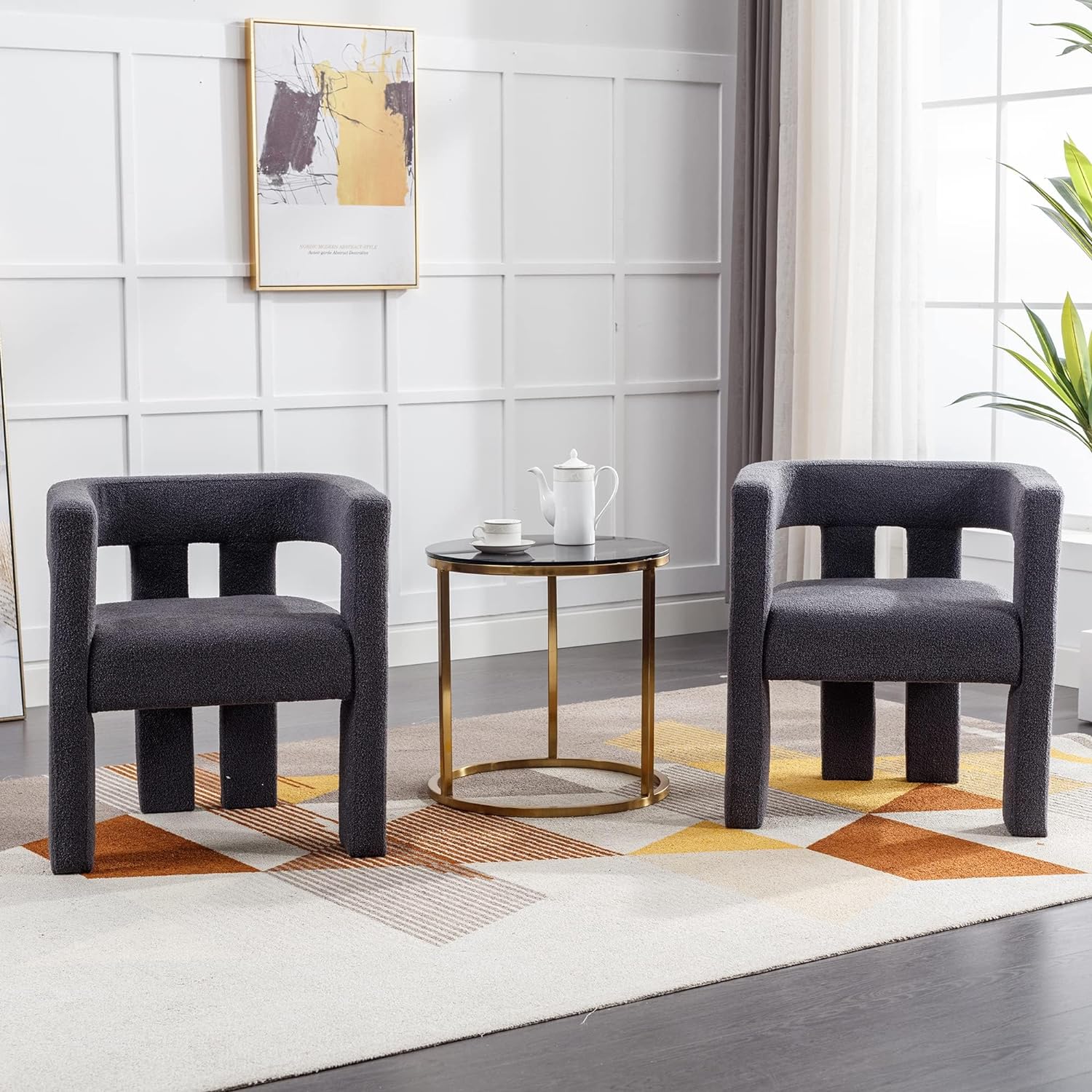 Fabric Barrel Side Chairs Set of 2PC, Modern Teddy Round Accent Chairs ...