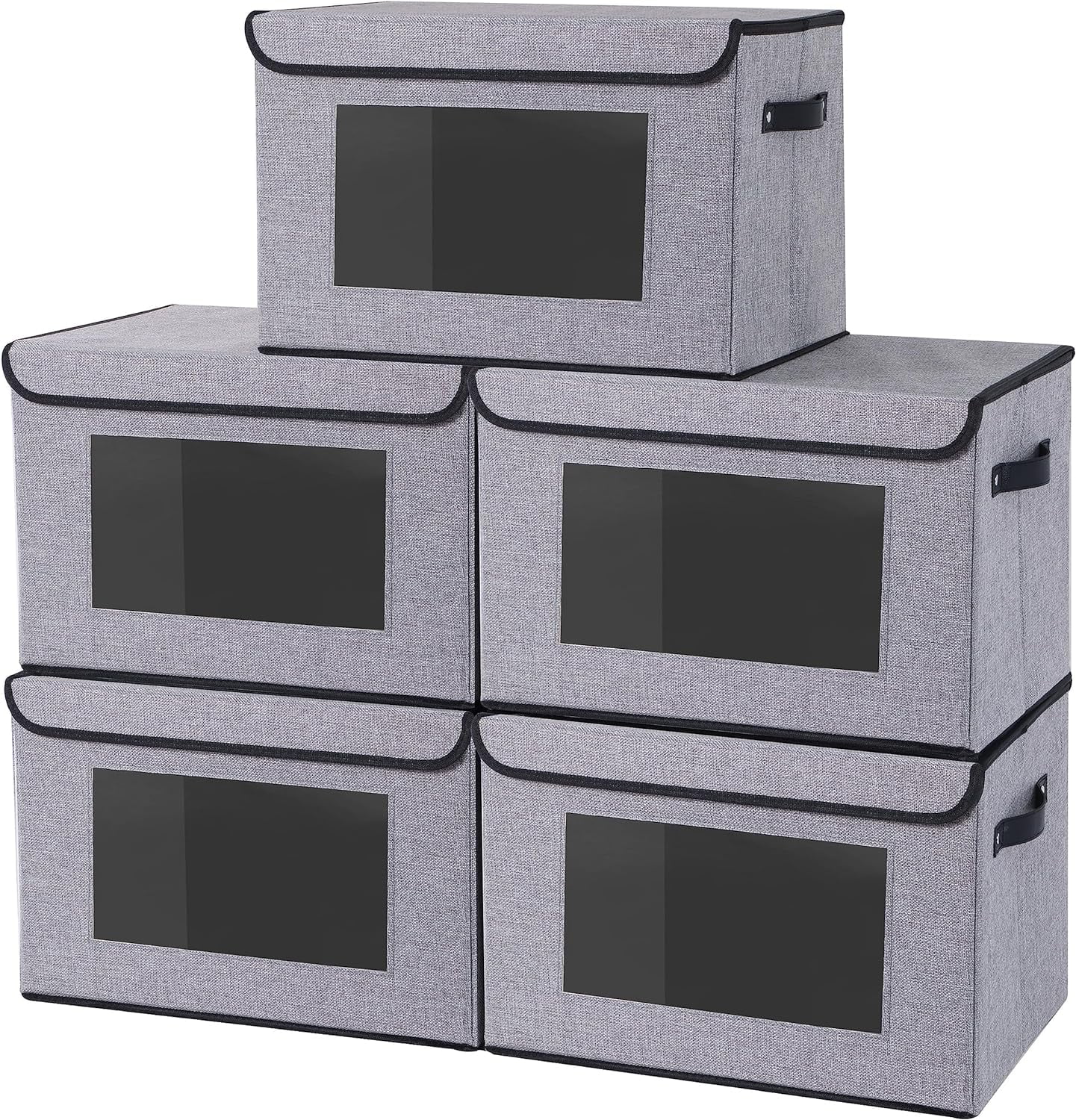 Fabric Basket with Lid, 5-Pack Decorative Linen Closet Organizers Bins ...