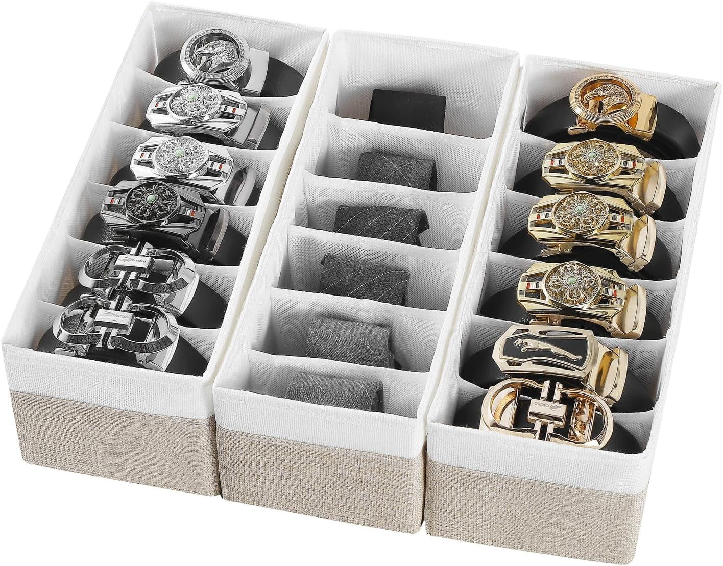 Fabric Belt Organizer for Closet and Drawer, Foldable 6 Grids Dresser ...