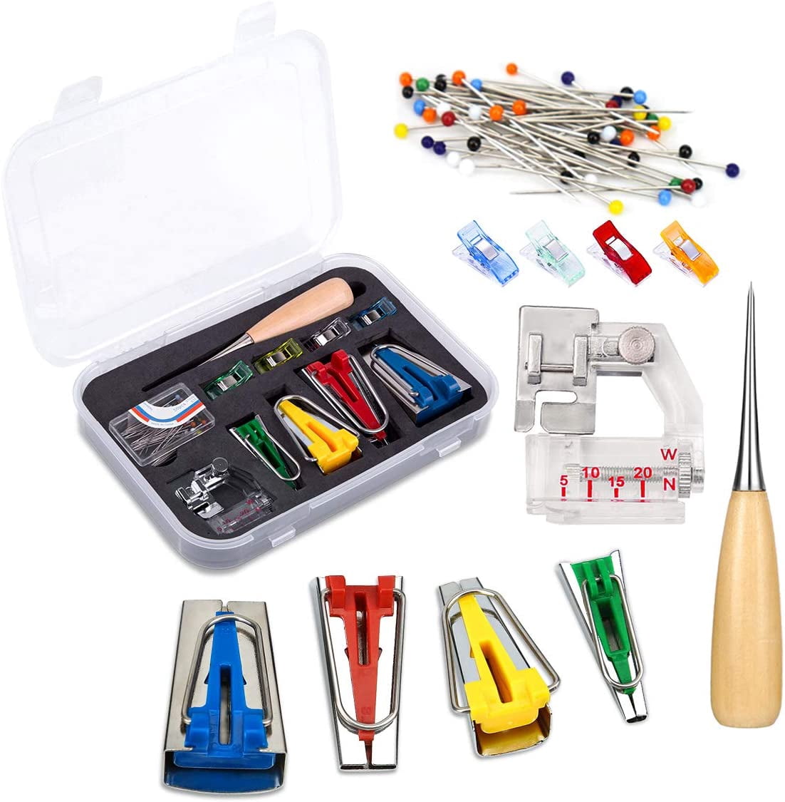 Fabric Bias Tape Makers Kit with Sewing Awl, Bead Needles,Adjustable ...
