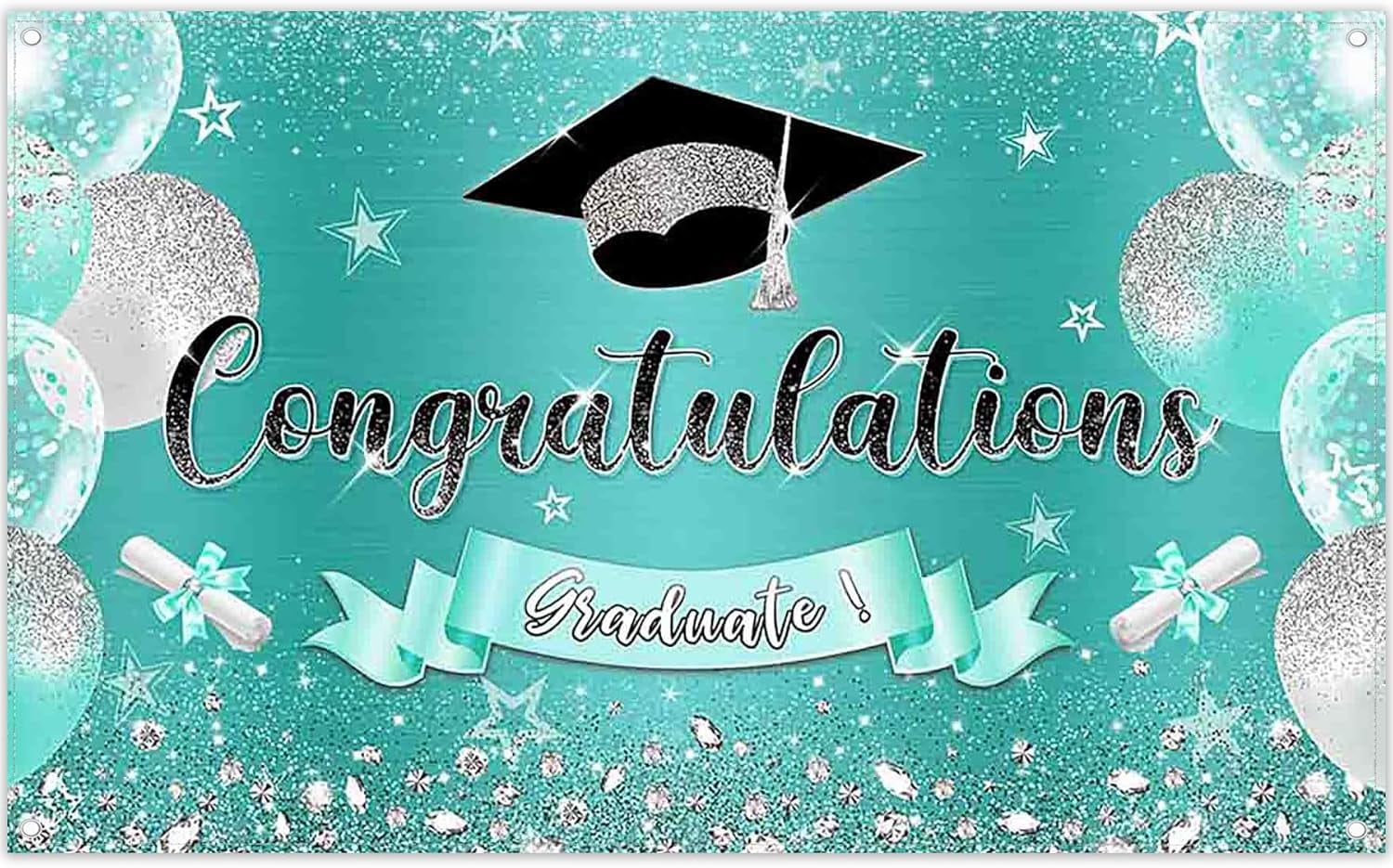 Fabric Blue Graduation Backdrop Congratulations Graduate Sliver Shiny ...