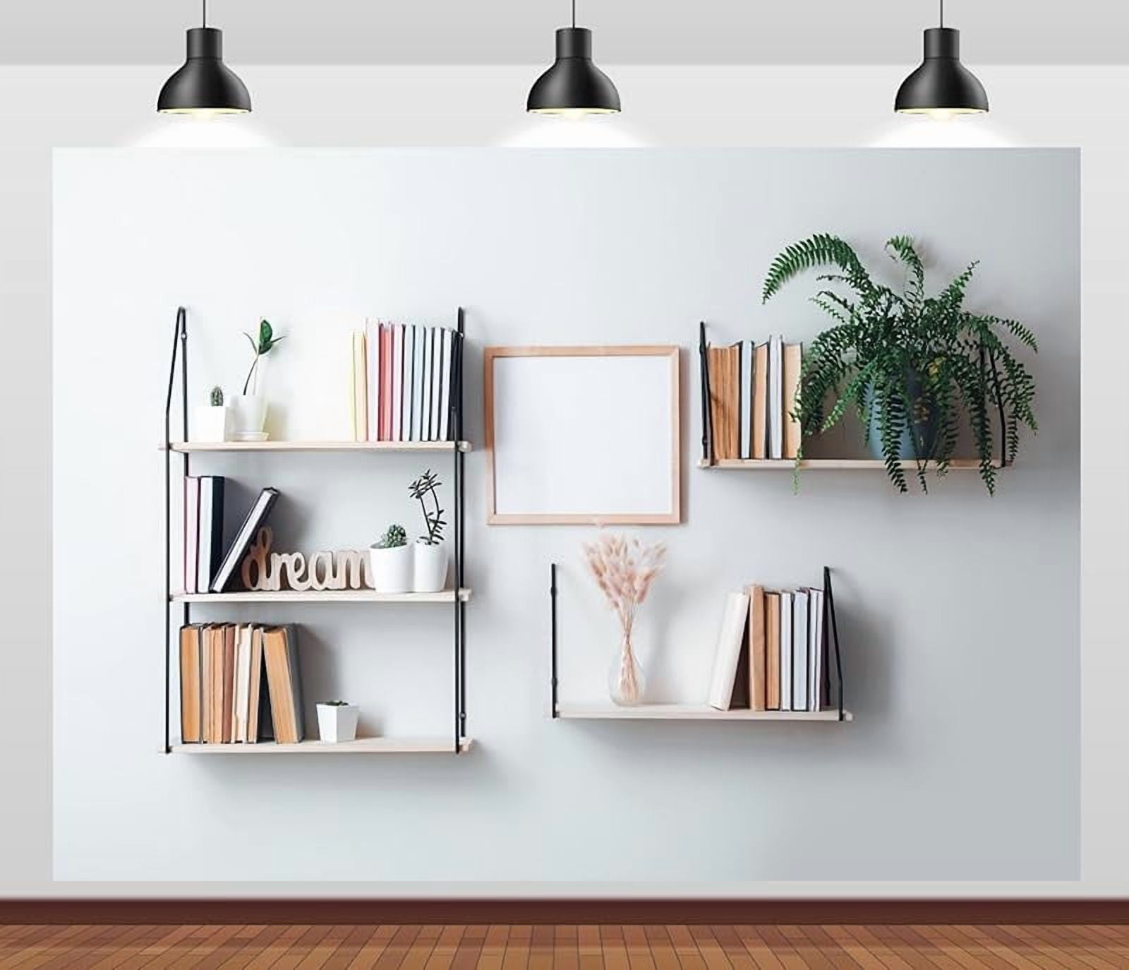 Fabric Bookshelf Backdrop Interior Shelves with Books and Decor Hanging ...