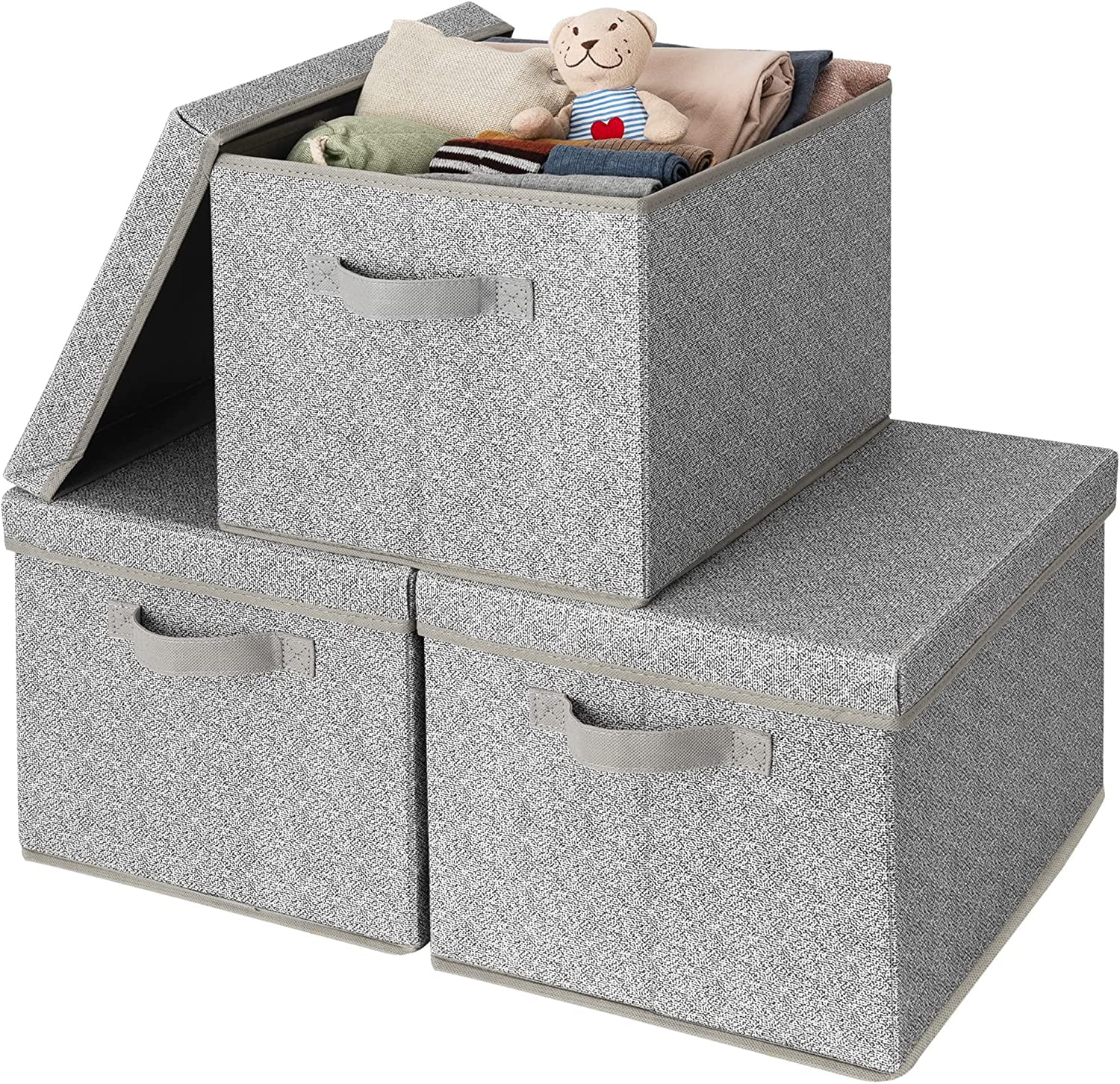 Fabric Boxes with Lids, Storage Bins with Handles, Shelf Bins for ...