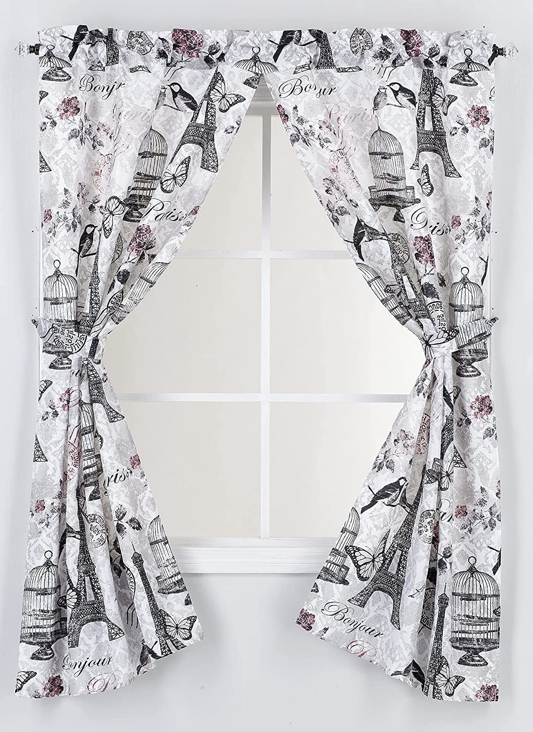 Kashi Home Fabric Canvas Window Floral Light Filtering Curtain Panels ...