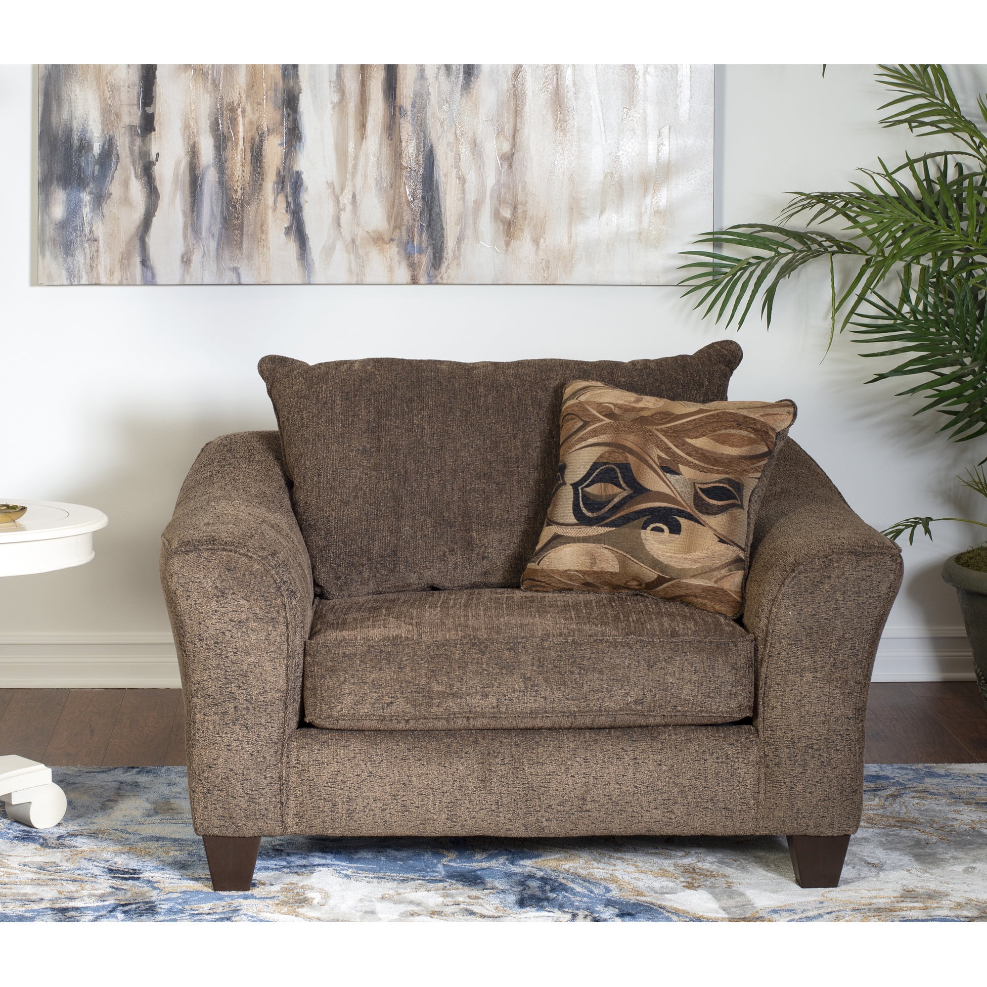 Fabric Chair, Brown - Slightly Rolled Arms, Overstuffed Cushions, High ...