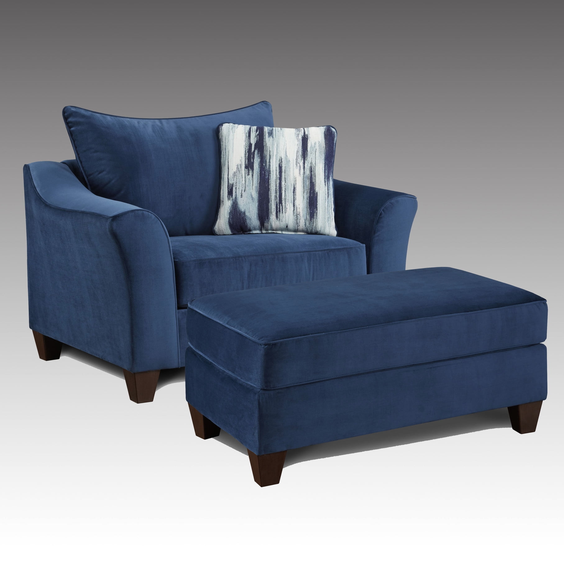 Fabric Chair With In Navy Blue - Covering, Overstuffed Back Cushion ...