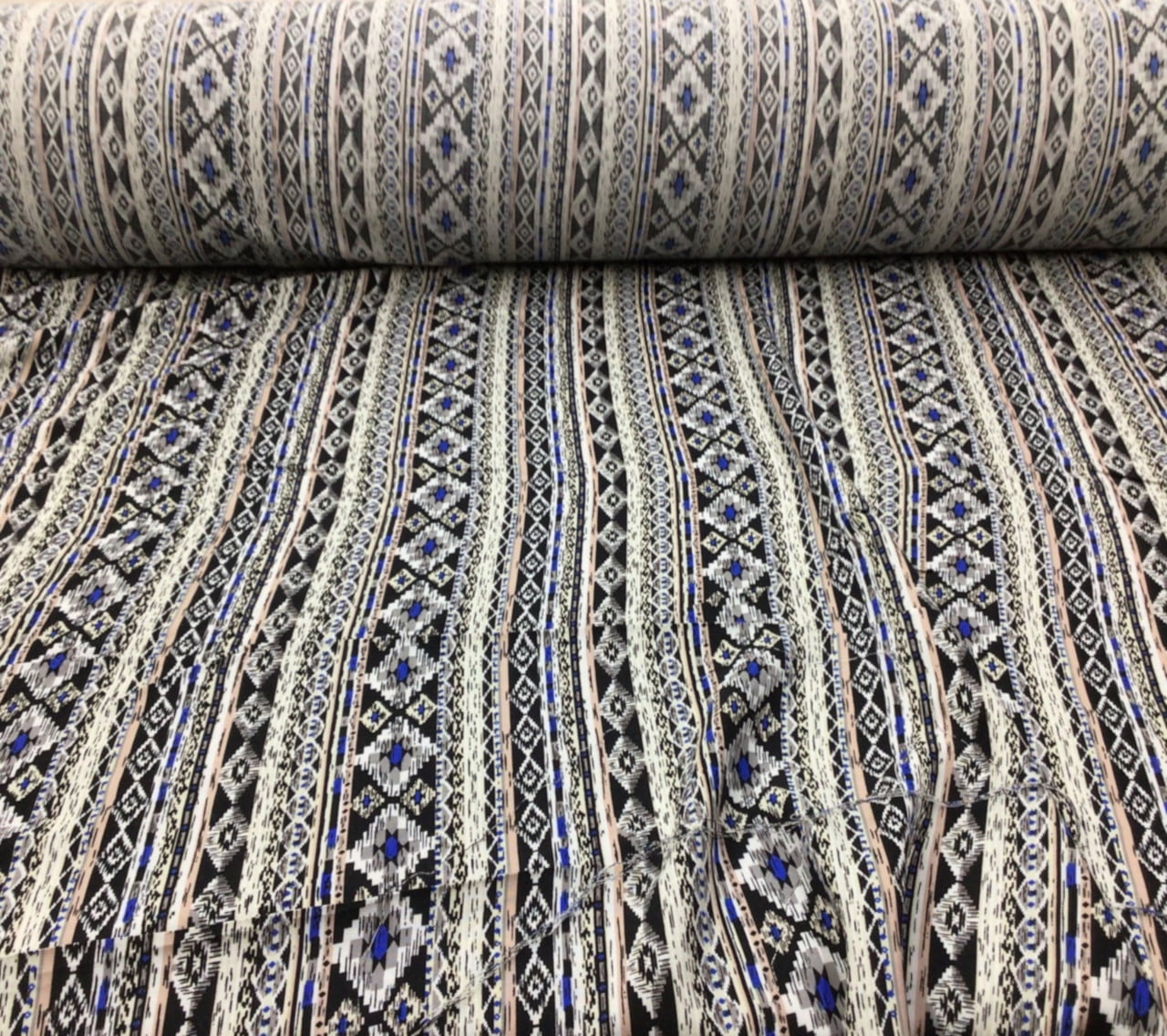 Fabric Challis Rayon Apparel Blue Tan Black Cream Aztec F422 - Walmart ...