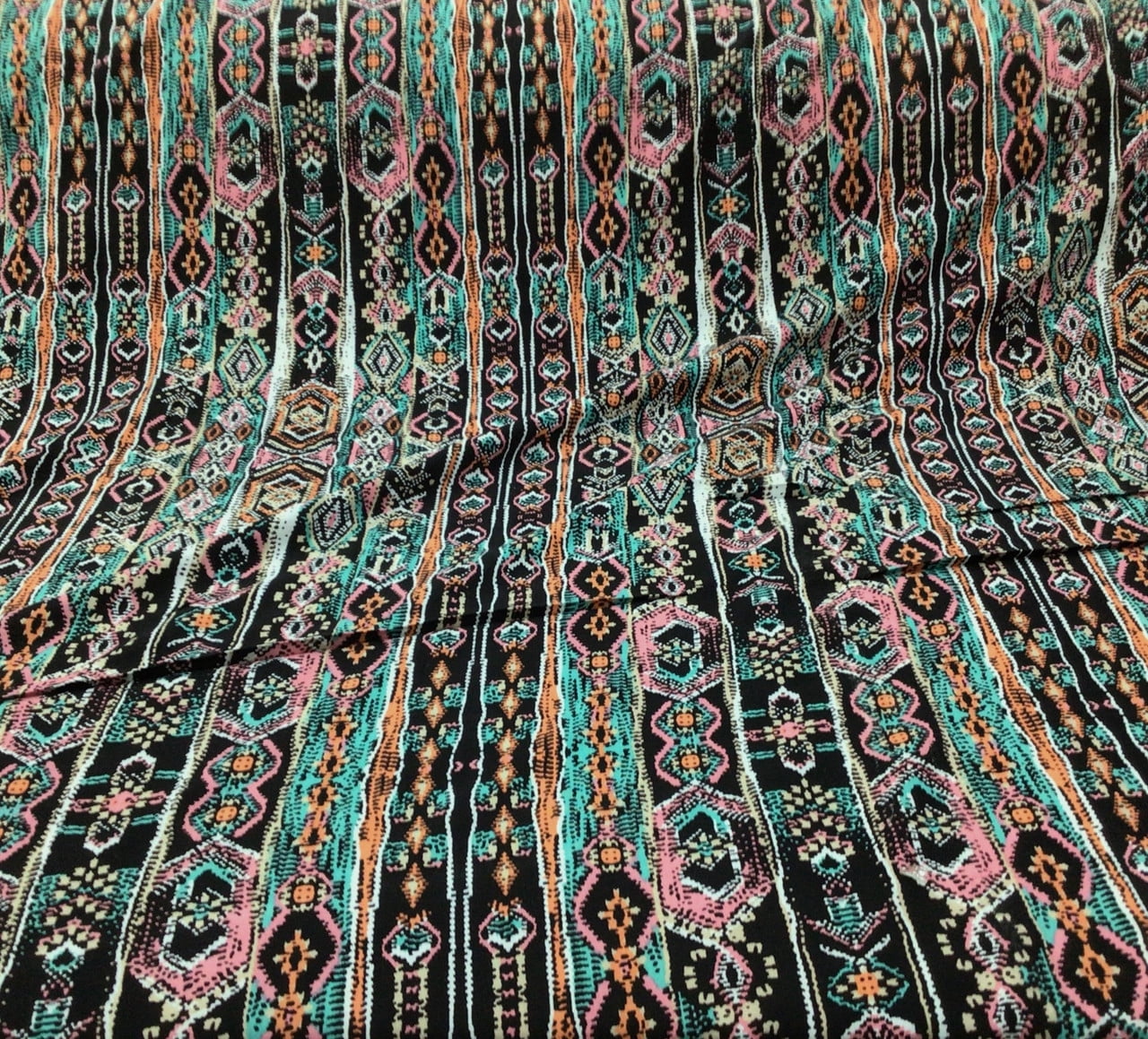 Fabric Challis Rayon Apparel Pink Teal Orange Tan White Black Aztec ...