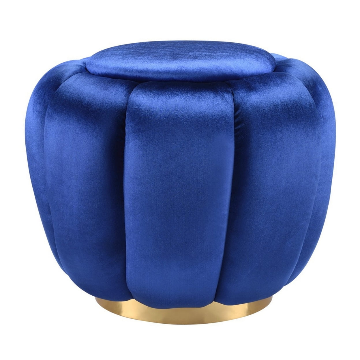 Fabric Channel Tufted Round Ottoman with Metal Base, Blue and Gold ...